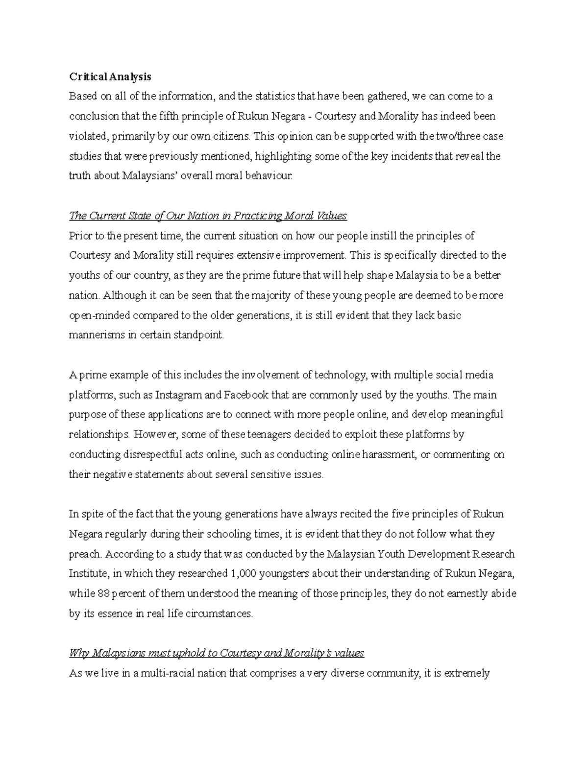 MPU Assignment 2 Critical Analysis Draft - Critical Analysis Based on ...