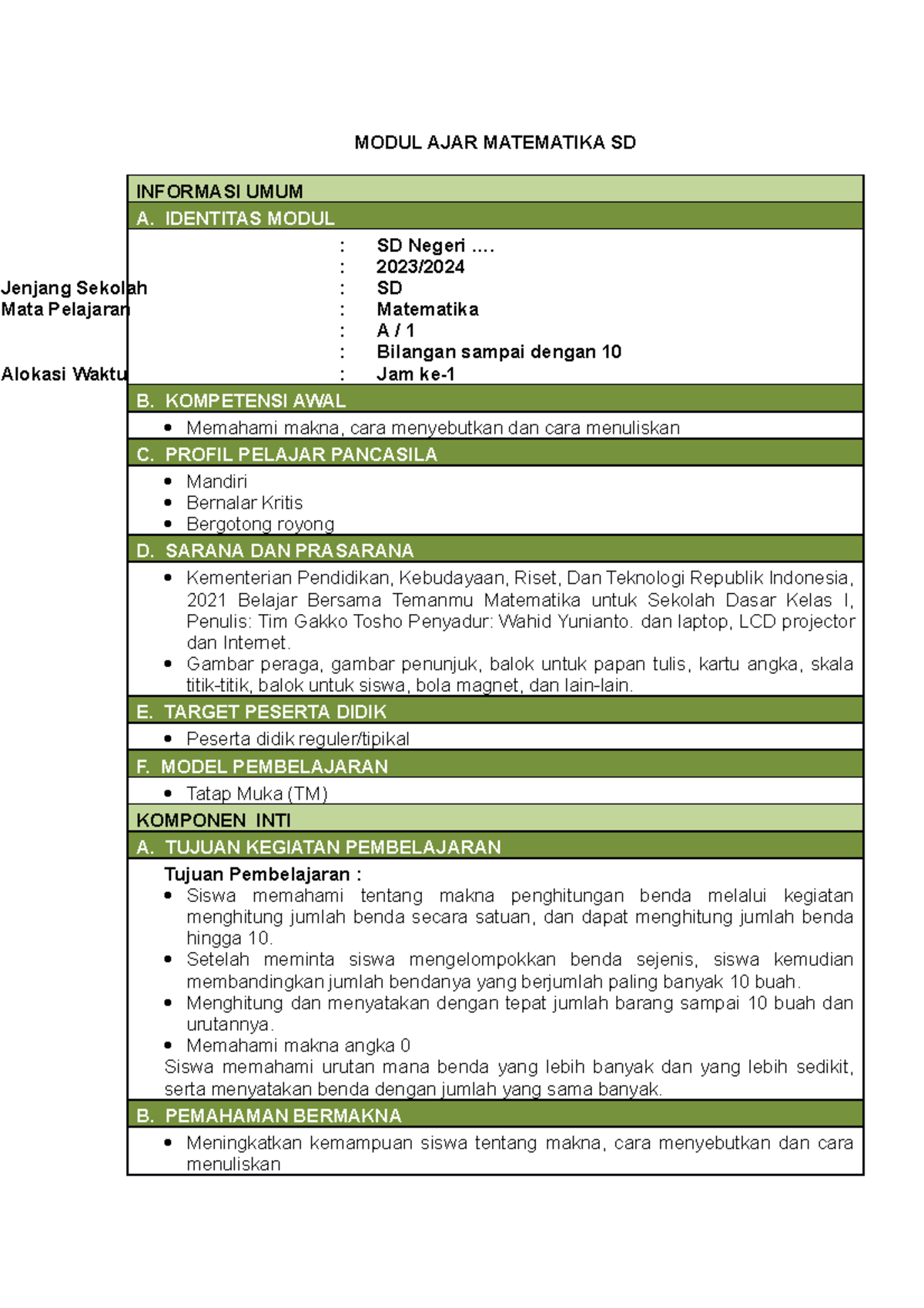 Contoh Modul AJAR - MODUL AJAR MATEMATIKA SD INFORMASI UMUM A ...