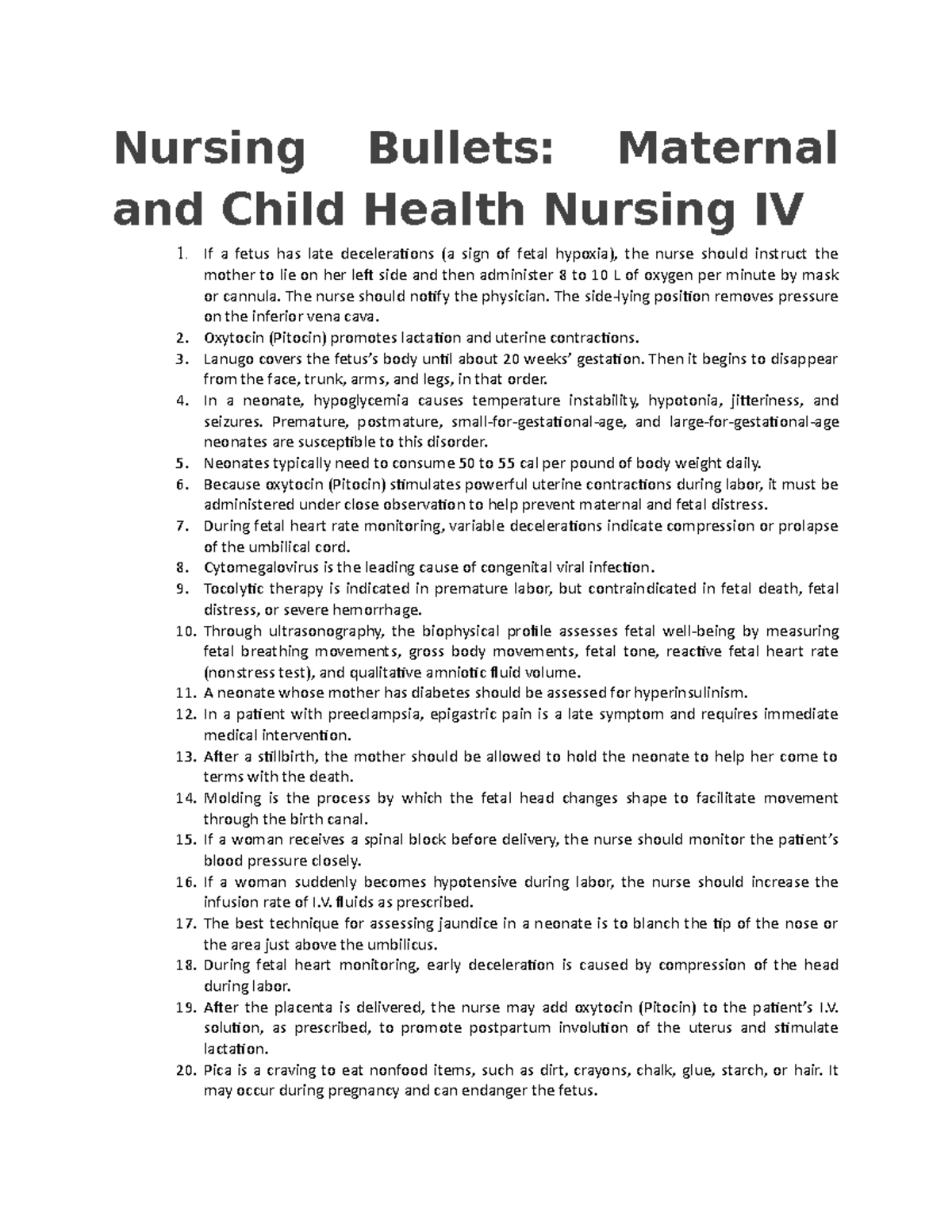 Maternal and Child Health Nursing 4 Bullets - Nursing Bullets: Maternal ...