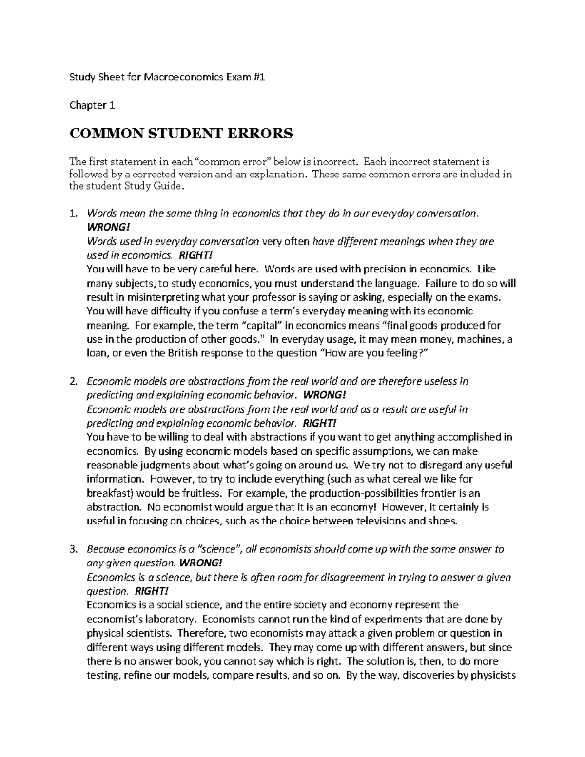 Supplement Study Sheet for Macro Exam 1 - Study Sheet for ...