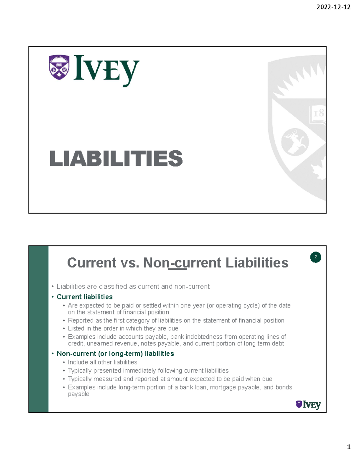 Liabilities Slides - Schedule - LIABILITIES 2 Current vs. Non-current ...