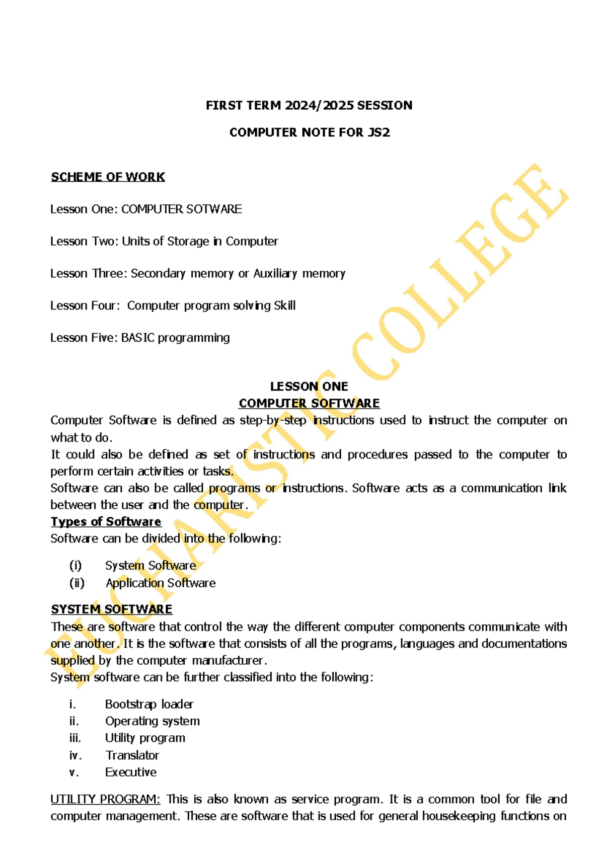 JSS 2 - data processing - FIRST TERM 2024/2025 SESSION COMPUTER NOTE FOR JS SCHEME OF WORK ...