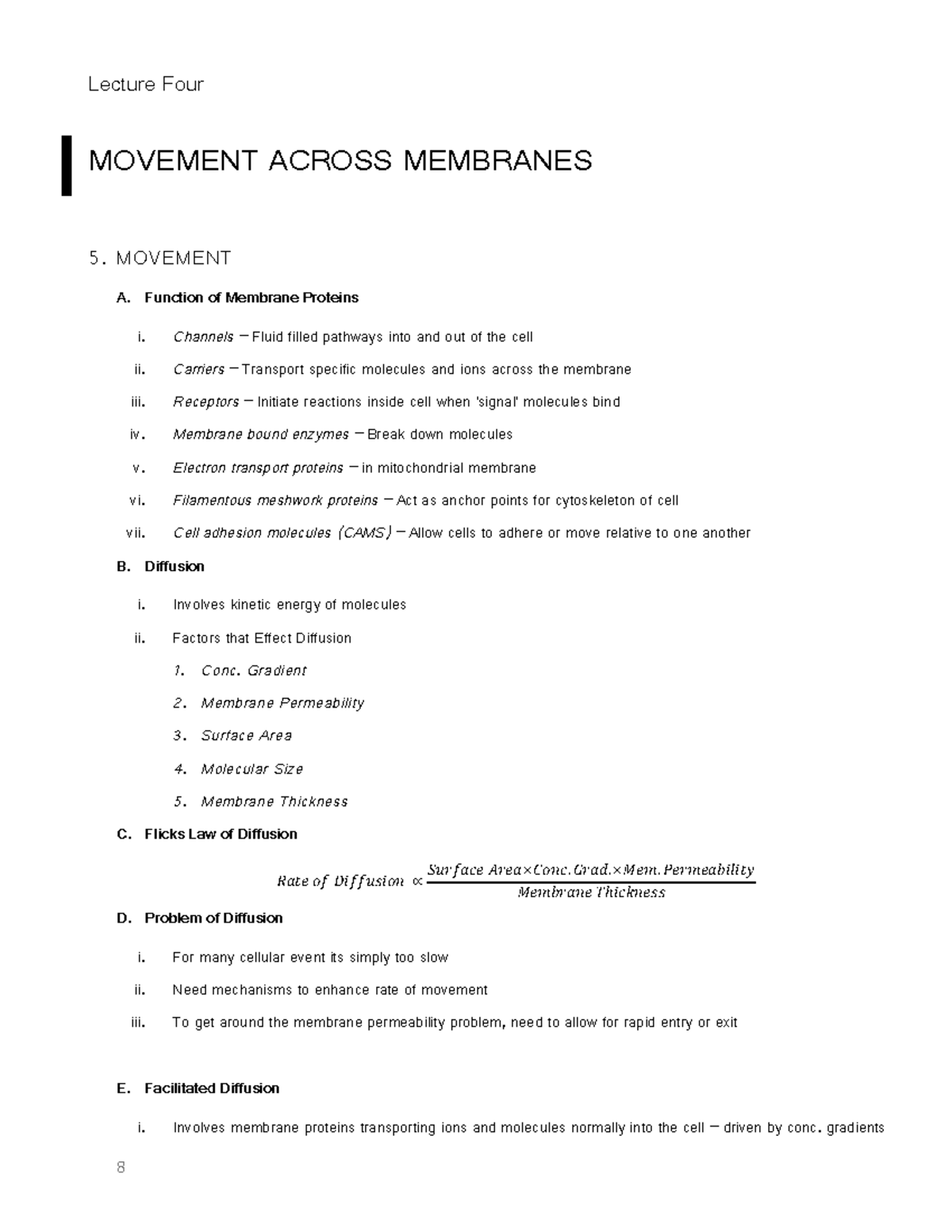 Movement Across Membranes - 8 Lecture Four MOVEMENT ACROSS MEMBRANES 5 ...