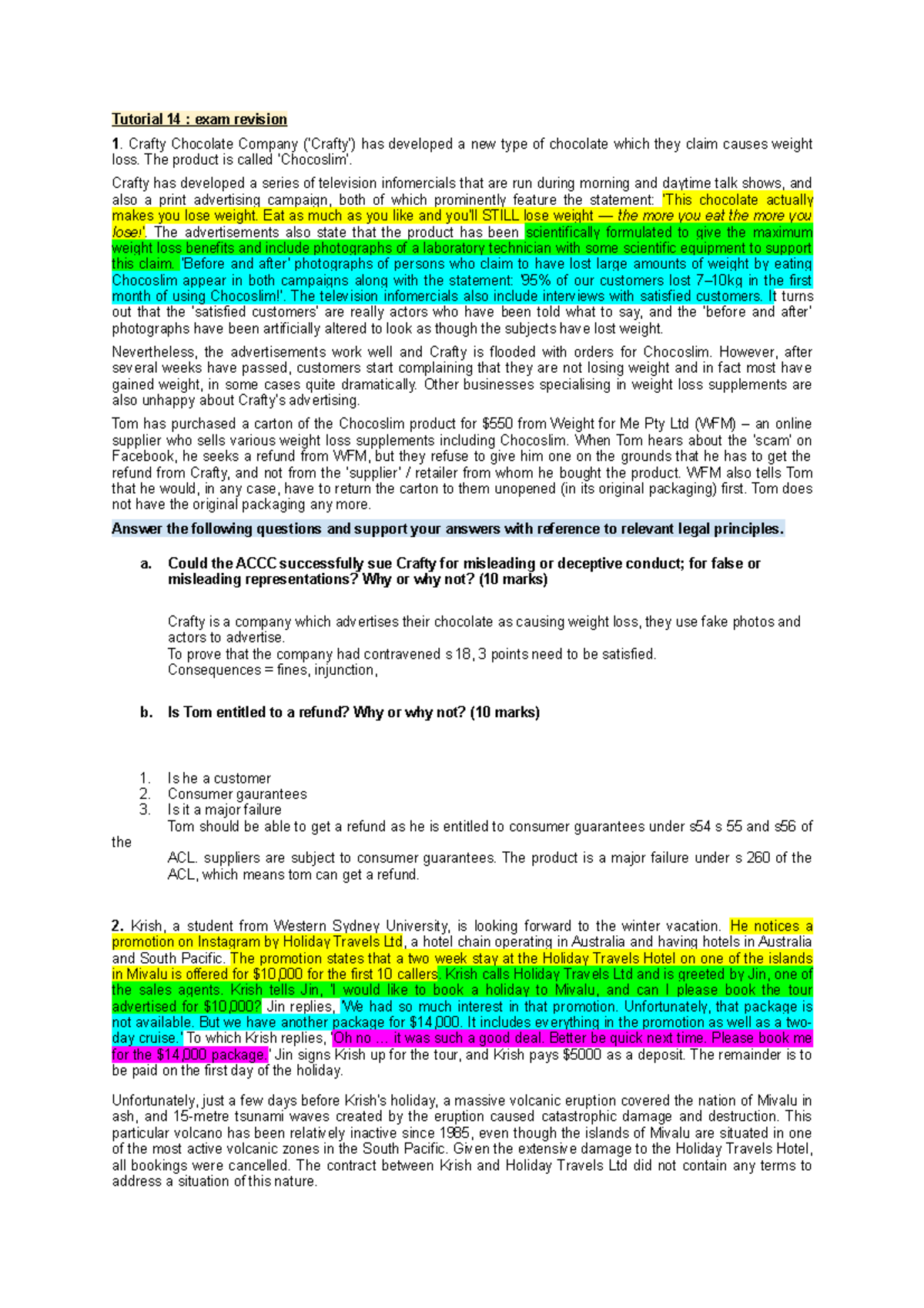 Enterprise law tutorials 1-14 - Tutorial 14 : exam revision Crafty ...