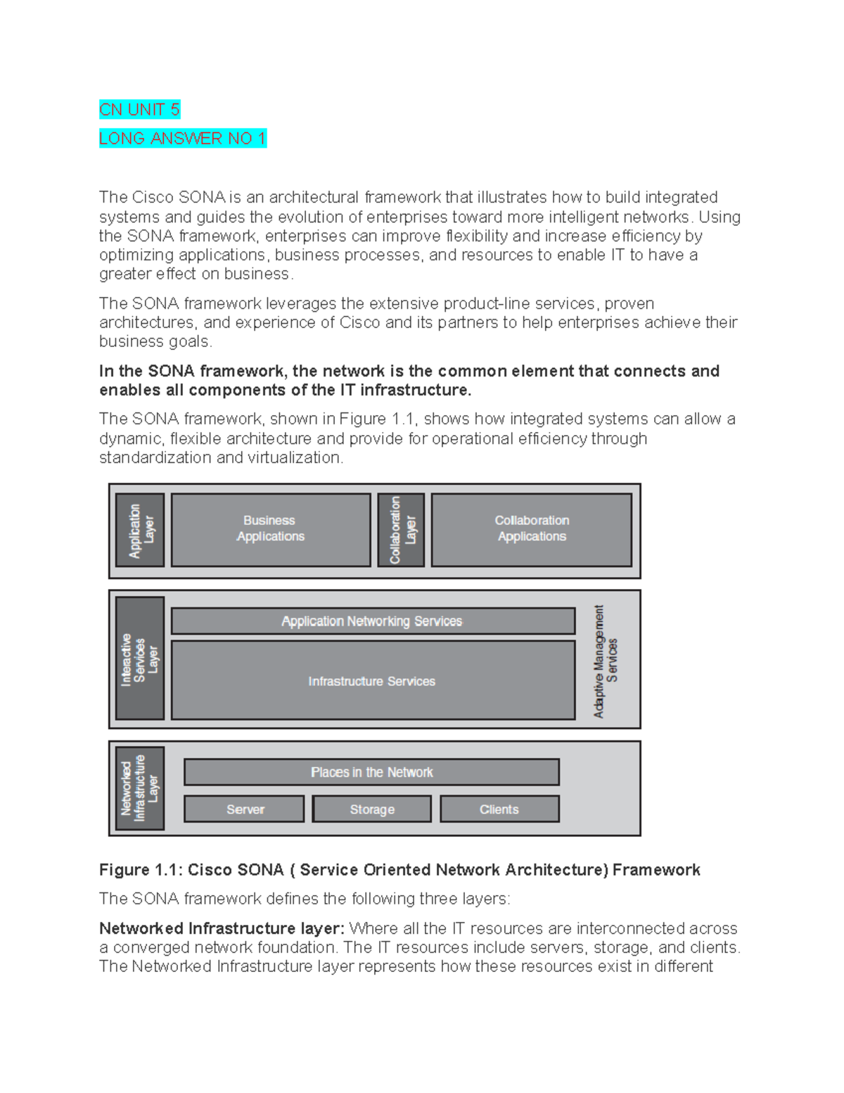CN UNIT 5 IAT - Summary Computer Network - CN UNIT 5 LONG ANSWER NO 1 The Cisco SONA is an - Studocu