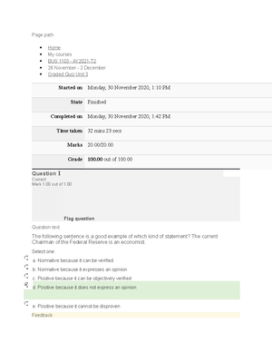 BUS 1103 Microeconomics Self Quiz Unit 1 Attempt review - Question 1 Correct Mark 1 out of 1 ...