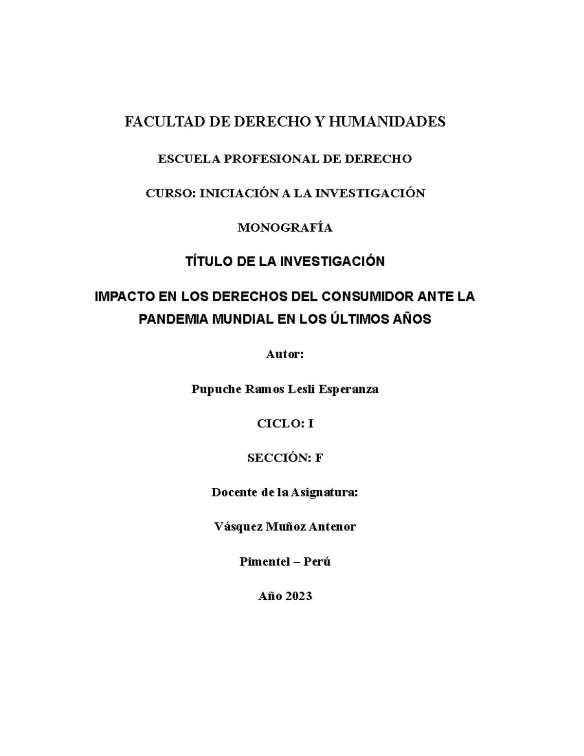Avance DE Iniciación - khsd - FACULTAD DE DERECHO Y HUMANIDADES ESCUELA ...