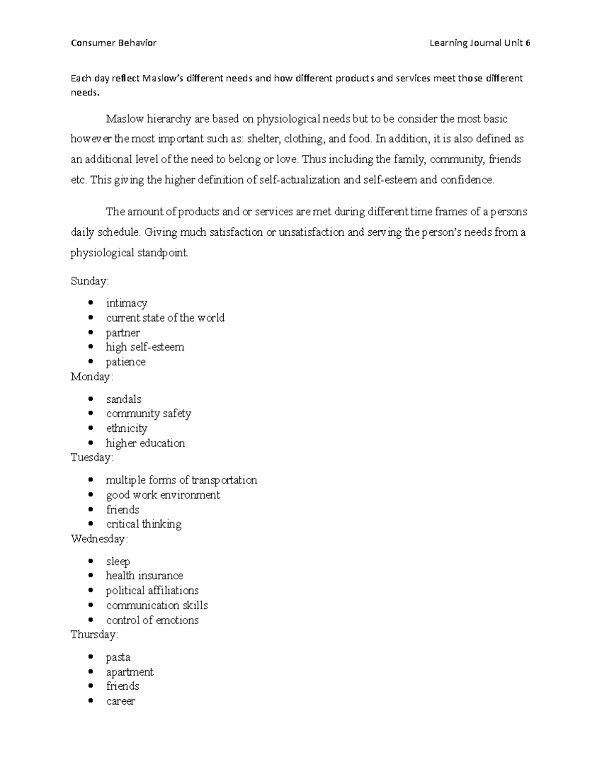 Consumer Behavior - LJ 6 - Consumer Behavior Learning Journal Unit 6 ...