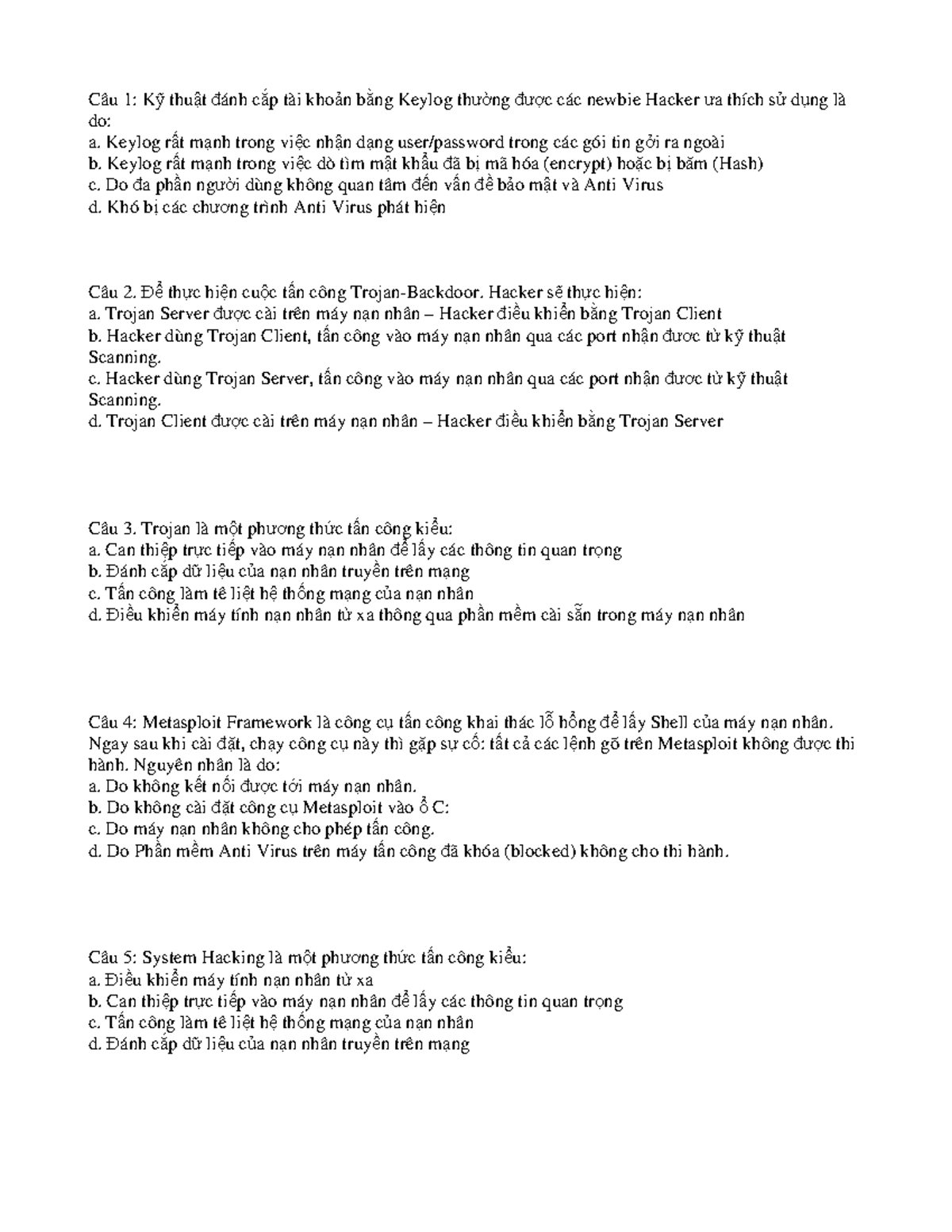 De thi an toan va bao mat mang - Câu 1: K thu t ánh c p tài kho n b ng Keylog th ng c các - Studocu