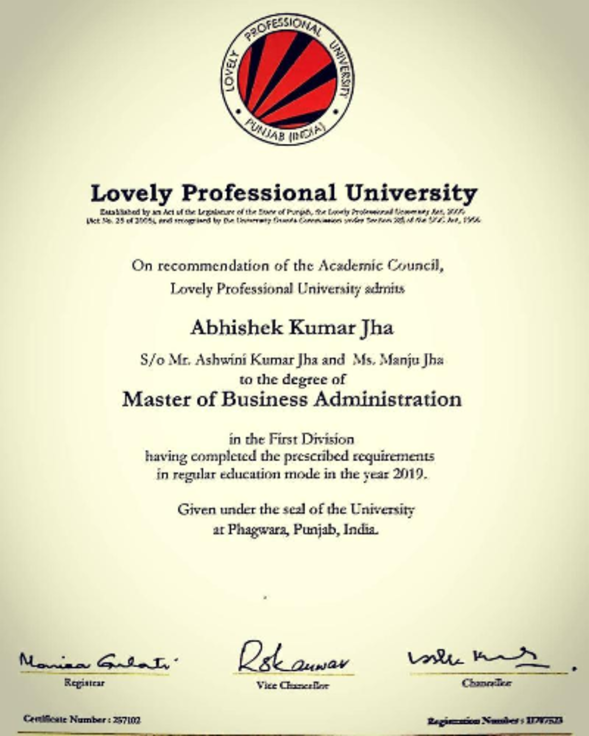 LPU - Abhishek K Jha - MBA - Studocu