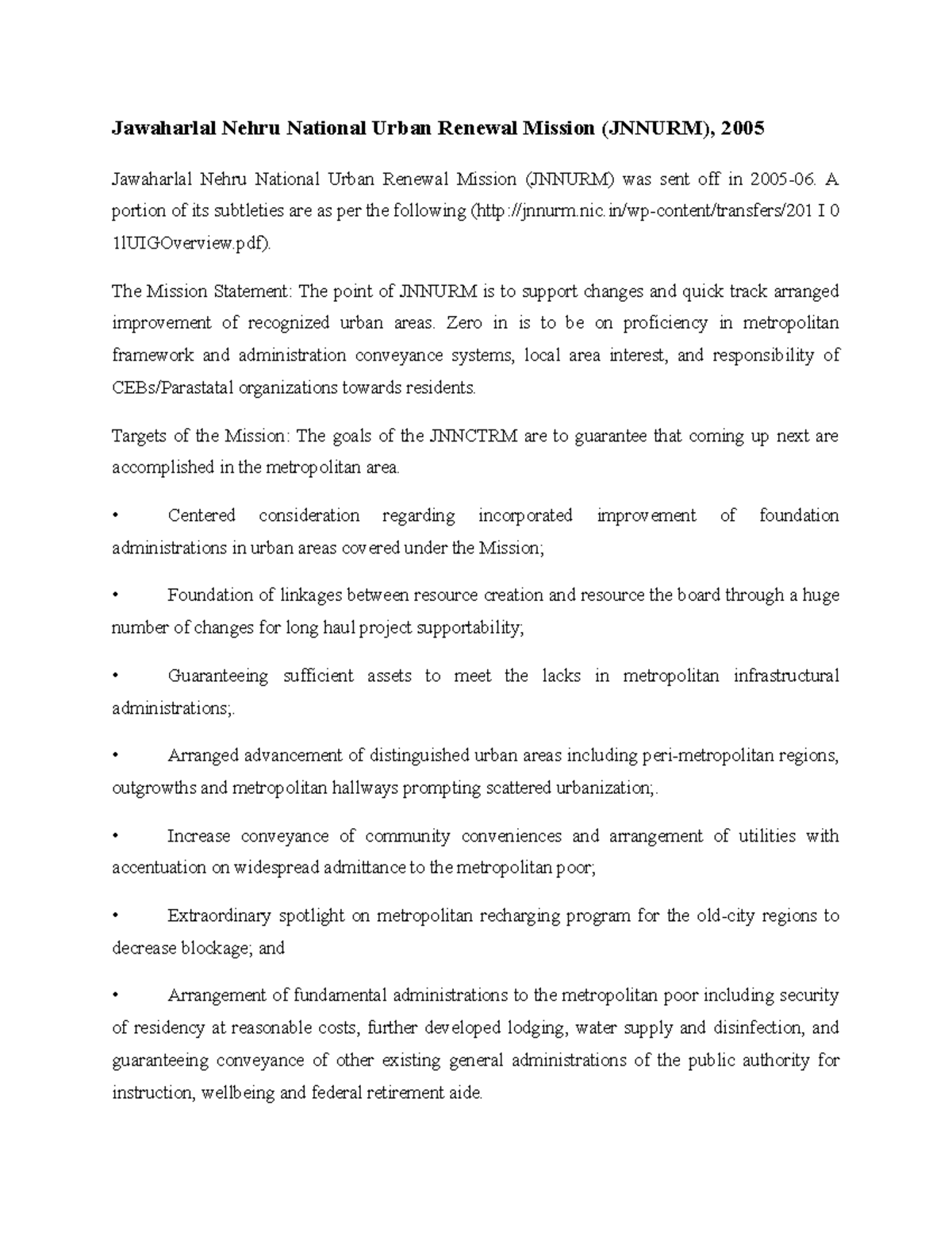Jawaharlal Nehru National Urban Renewal Mission ( Jnnurm), 2005 ...