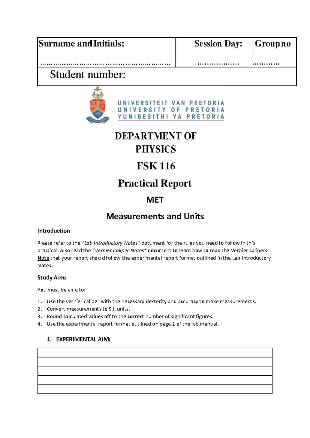 FSK 116 2022 MET - met - Surname and Initials: - Studocu