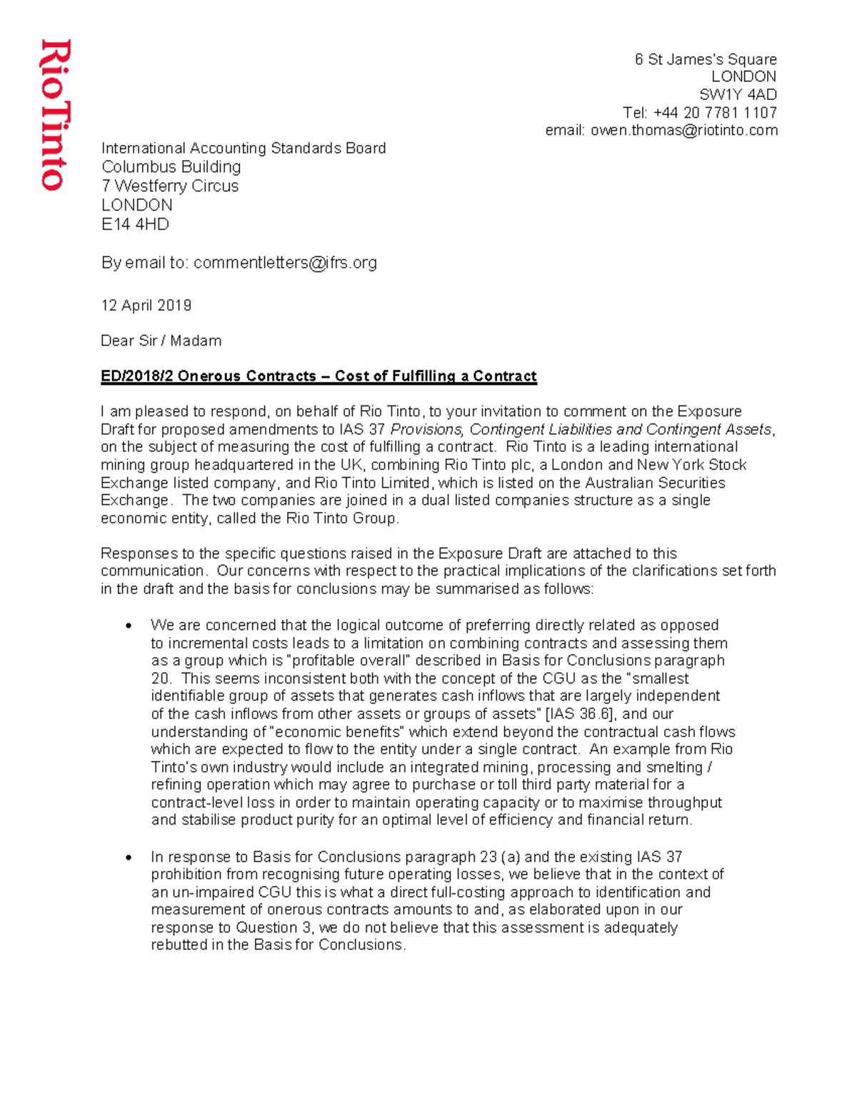 37 Rio Tinto COMMENT LETTER Vodafone EXPOSURE DRAFT Vodafone EXPOSURE ...