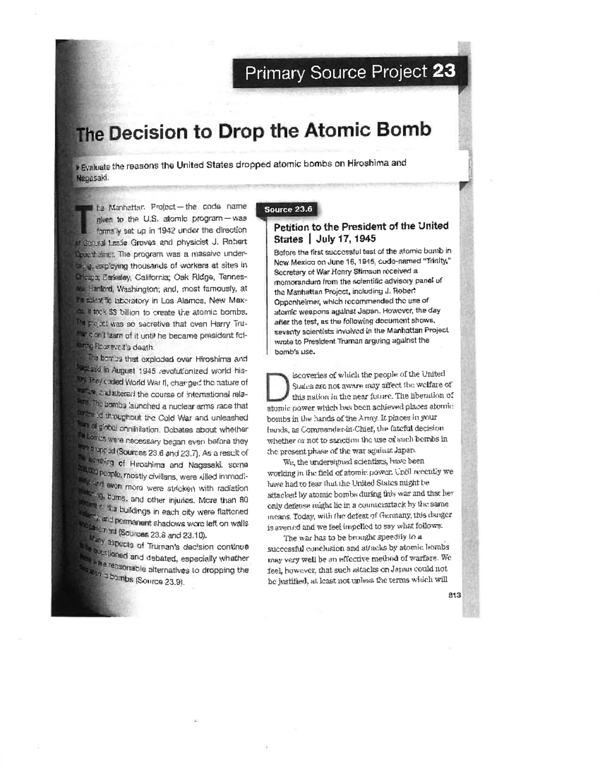 The Decision to Drop the Bombs - Primary Source Project 23 The Decision ...
