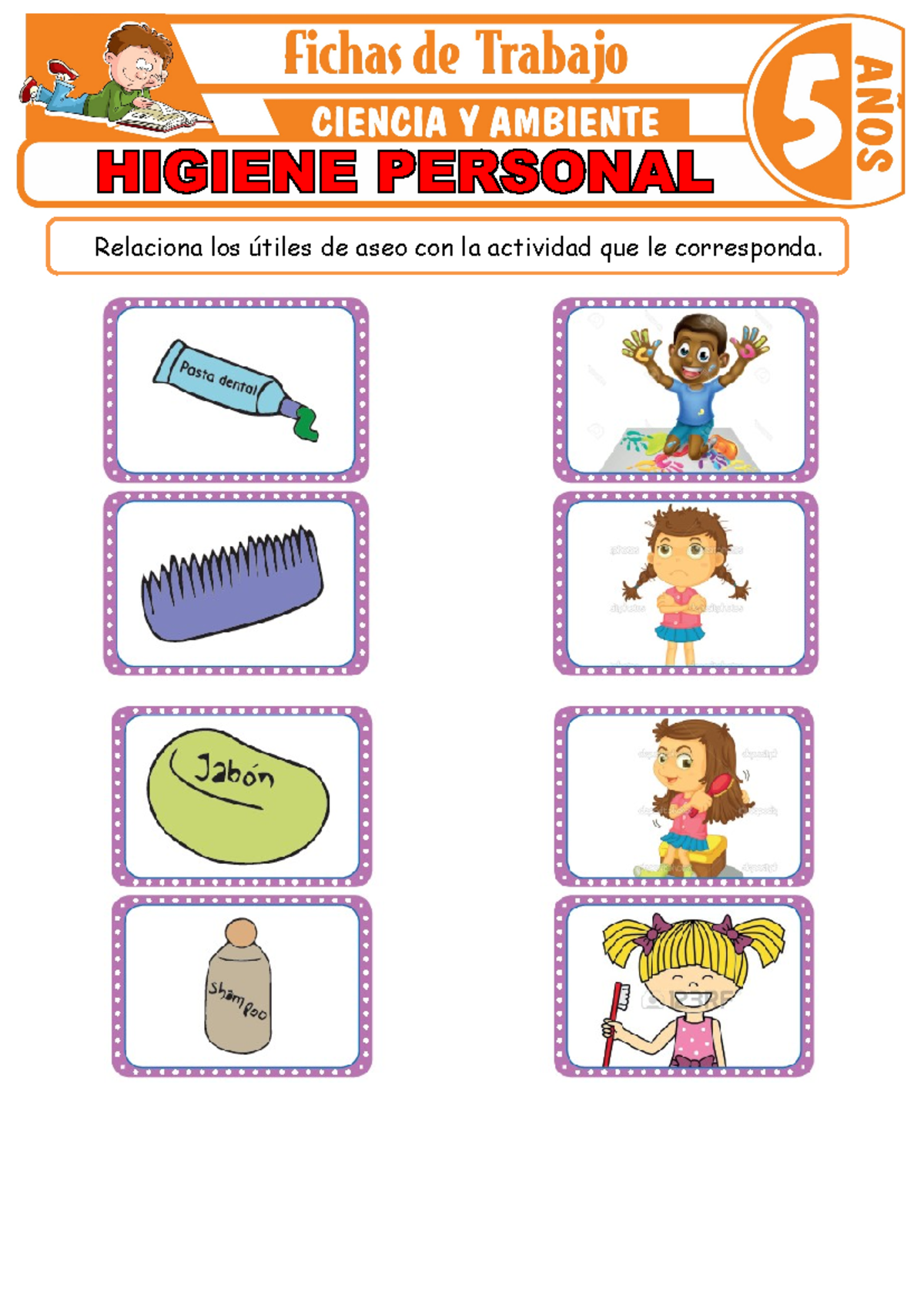 Higiene personal para Ninos de 5 anos - matemática - Relaciona los ...