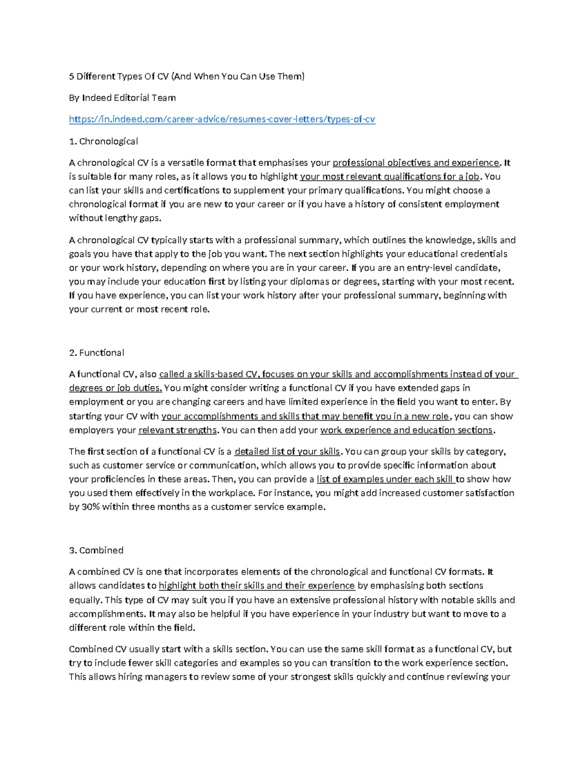 5 Different Types Of CV - A brief description of a CV which is ...