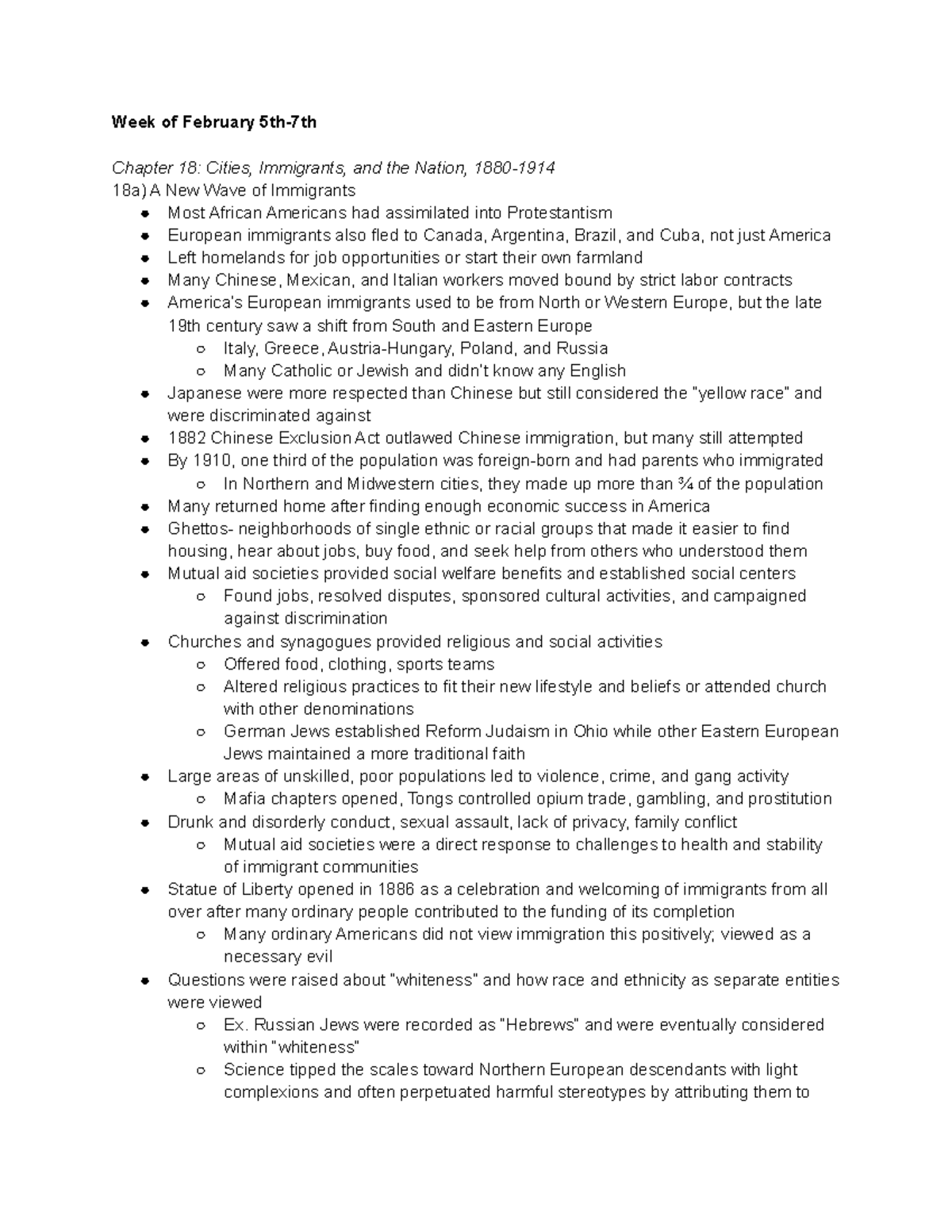 HIST Chp. 18 Notes - Week of February 5th-7th Chapter 18: Cities ...