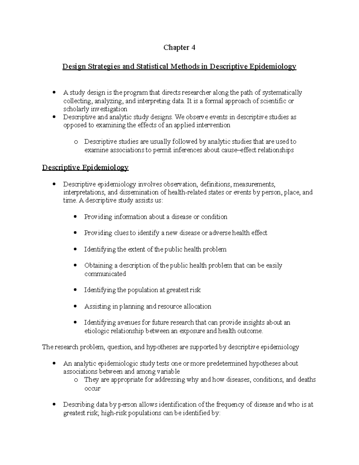 Introduction to Epi - Chapter 4 Notes - Chapter 4 Design Strategies and ...