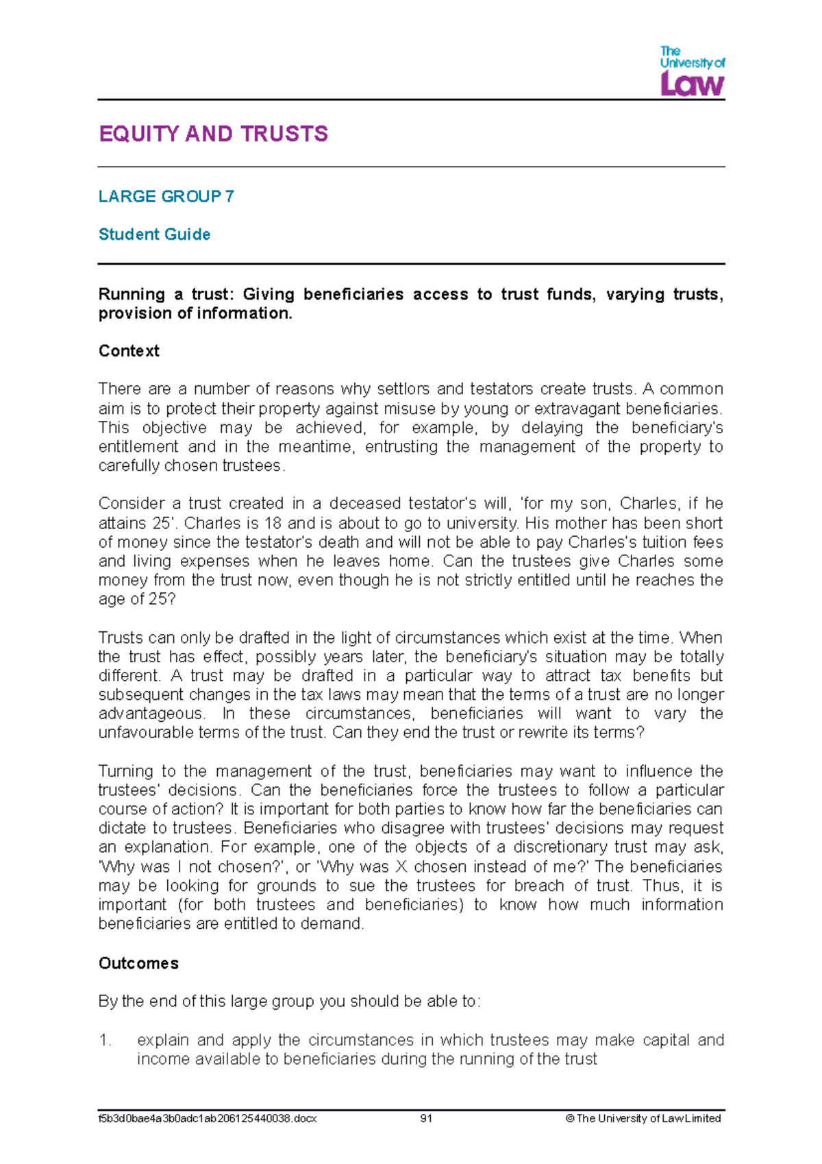 U7 - Running a Trust: Beneficiaries (Student Guide) - EQUITY AND TRUSTS LARGE GROUP 7 Student ...