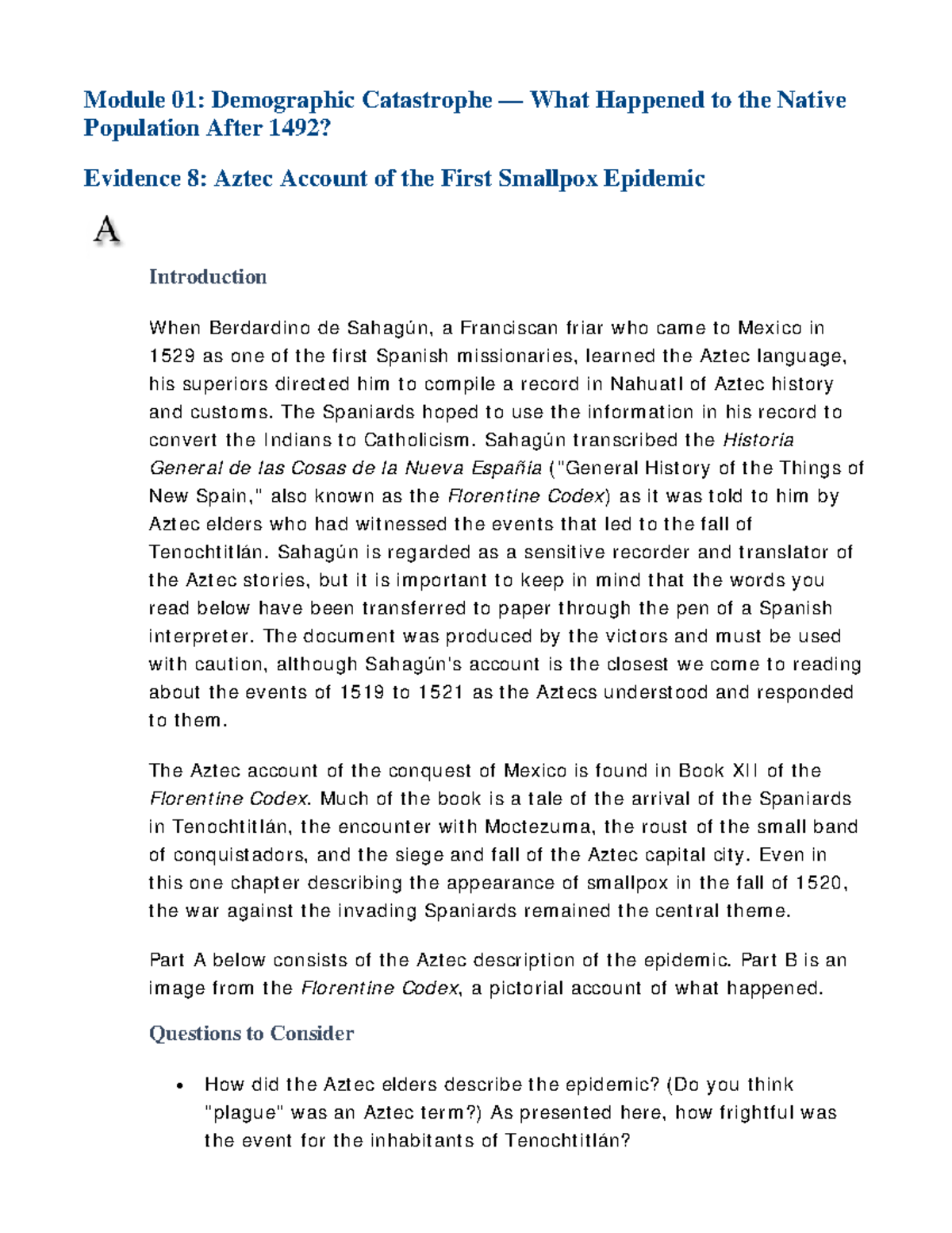 Aztec Account of Smallpox - Module 01: Demographic Catastrophe — What ...