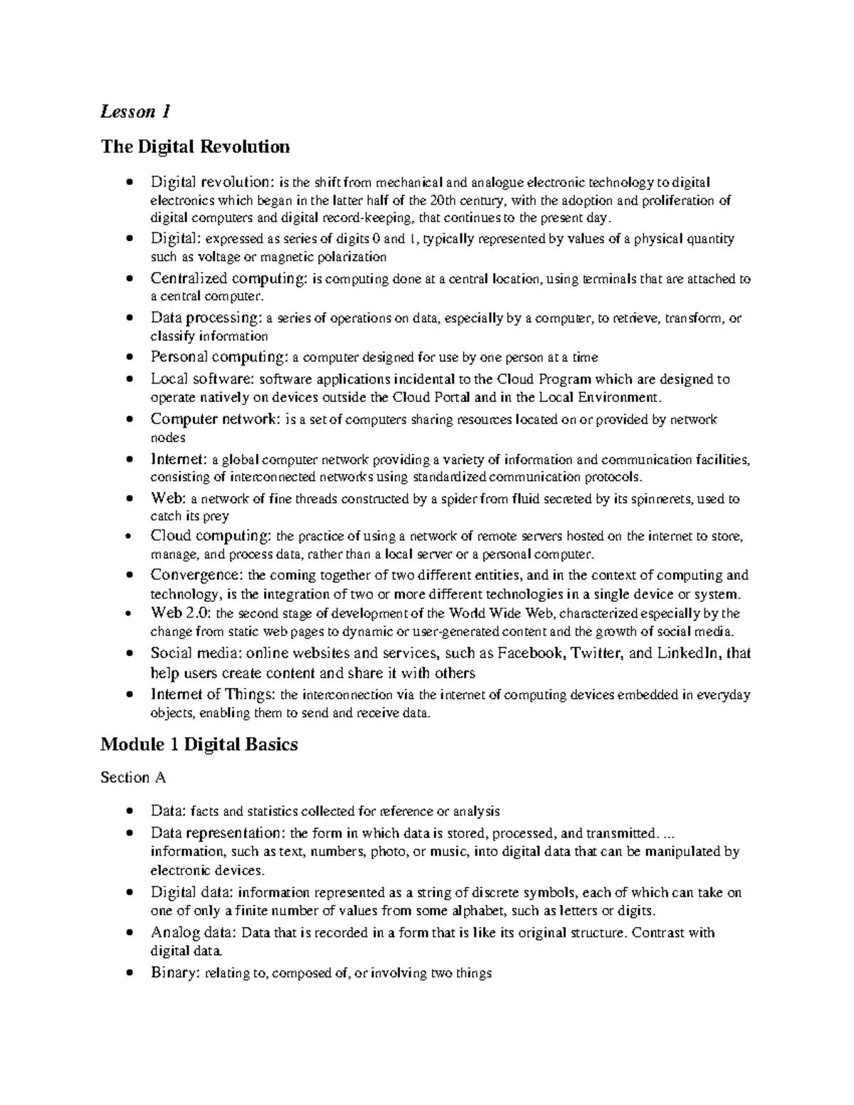 Computer Concepts Review - Lesson 1 The Digital Revolution Digital ...
