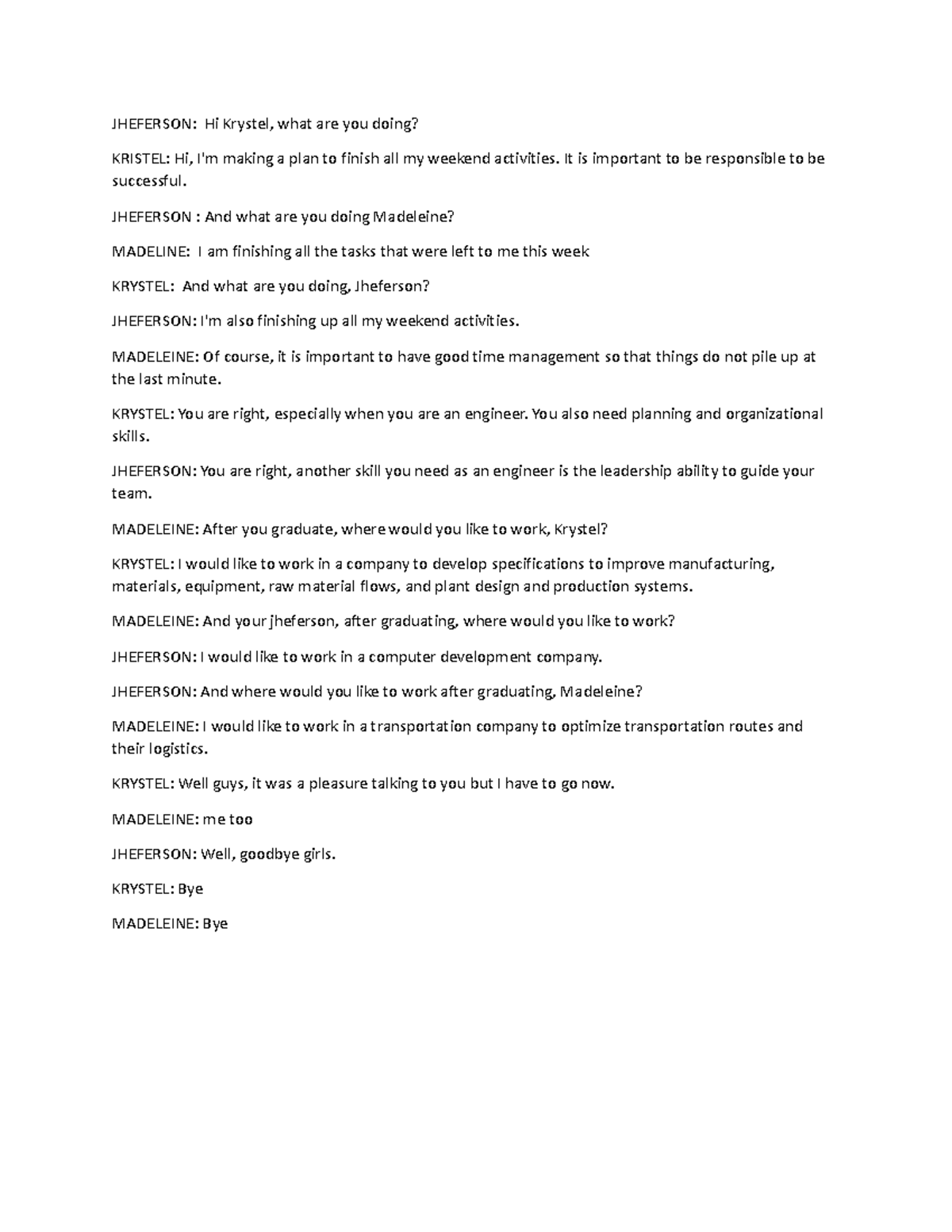 Document 7 - apuntes - JHEFERSON: Hi Krystel, what are you doing ...