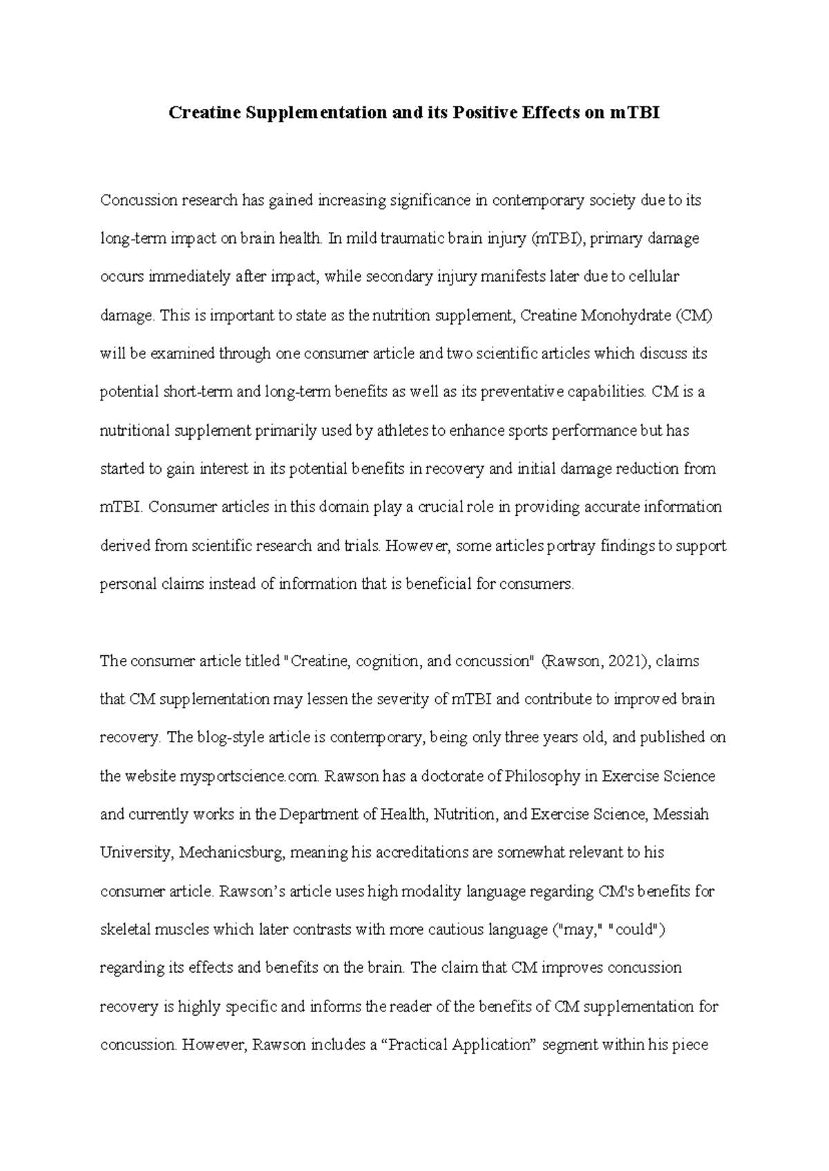 Creatine Supplementation and its Positive Effects on m TBI - Creatine ...