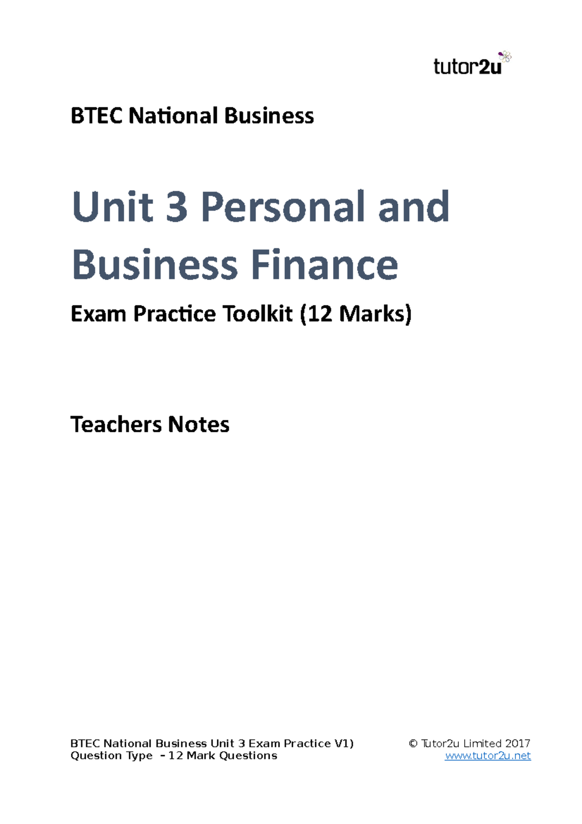 Exam Practice Toolkit - Teacher Notes - BTEC National Business Unit 3 ...