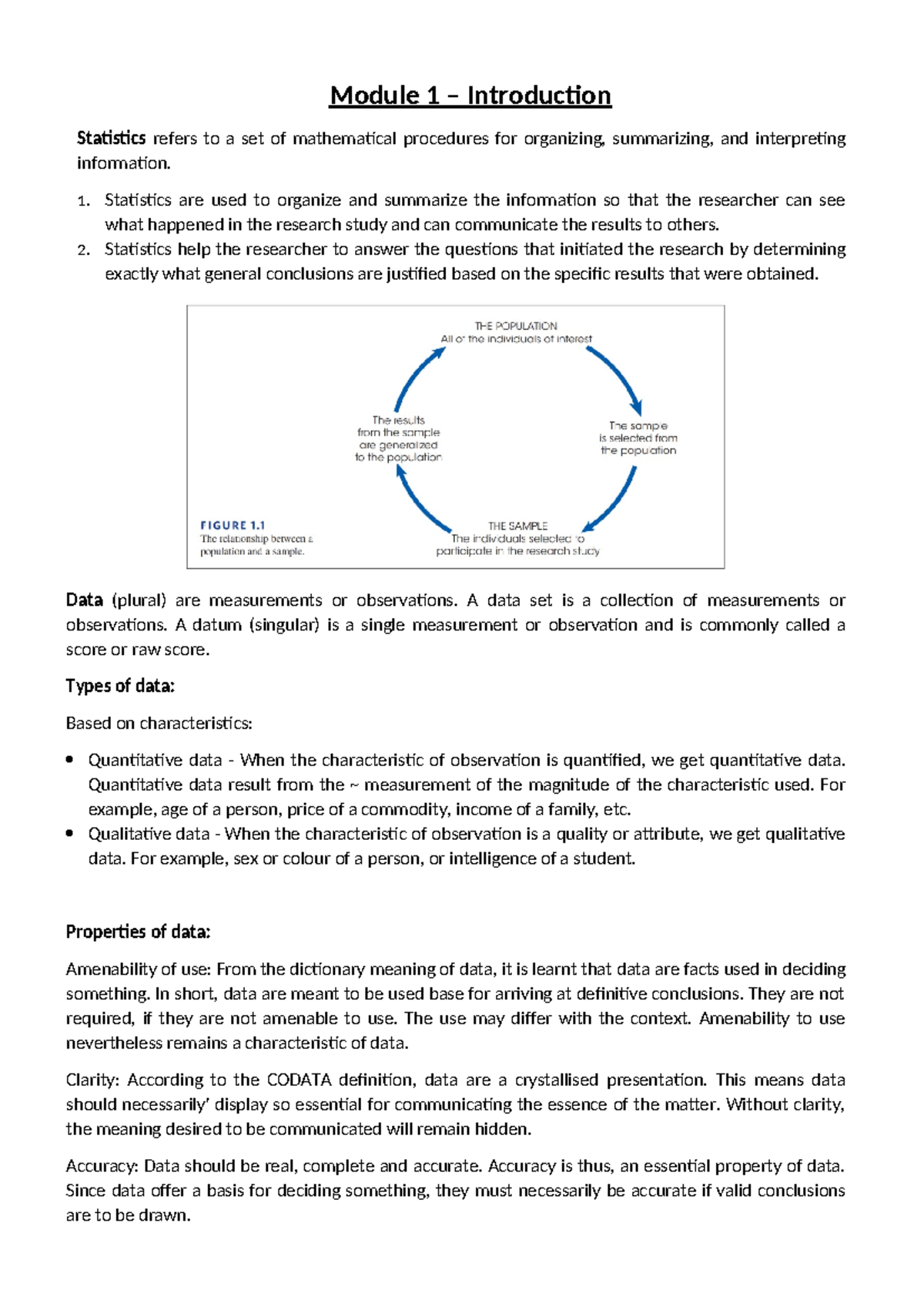 Module 1 - Module 1 – Introduction Statistics refers to a set of ...