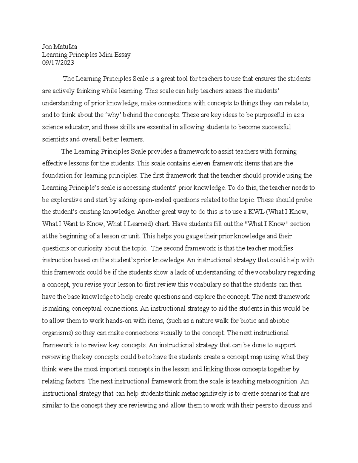 Learning Principles Mini Essay - Jon Matulka Learning Principles Mini ...