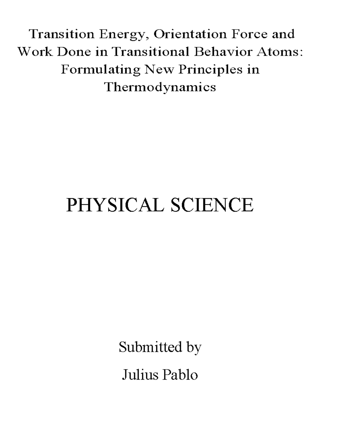 Transition energy orientation force and work done in transitional ...