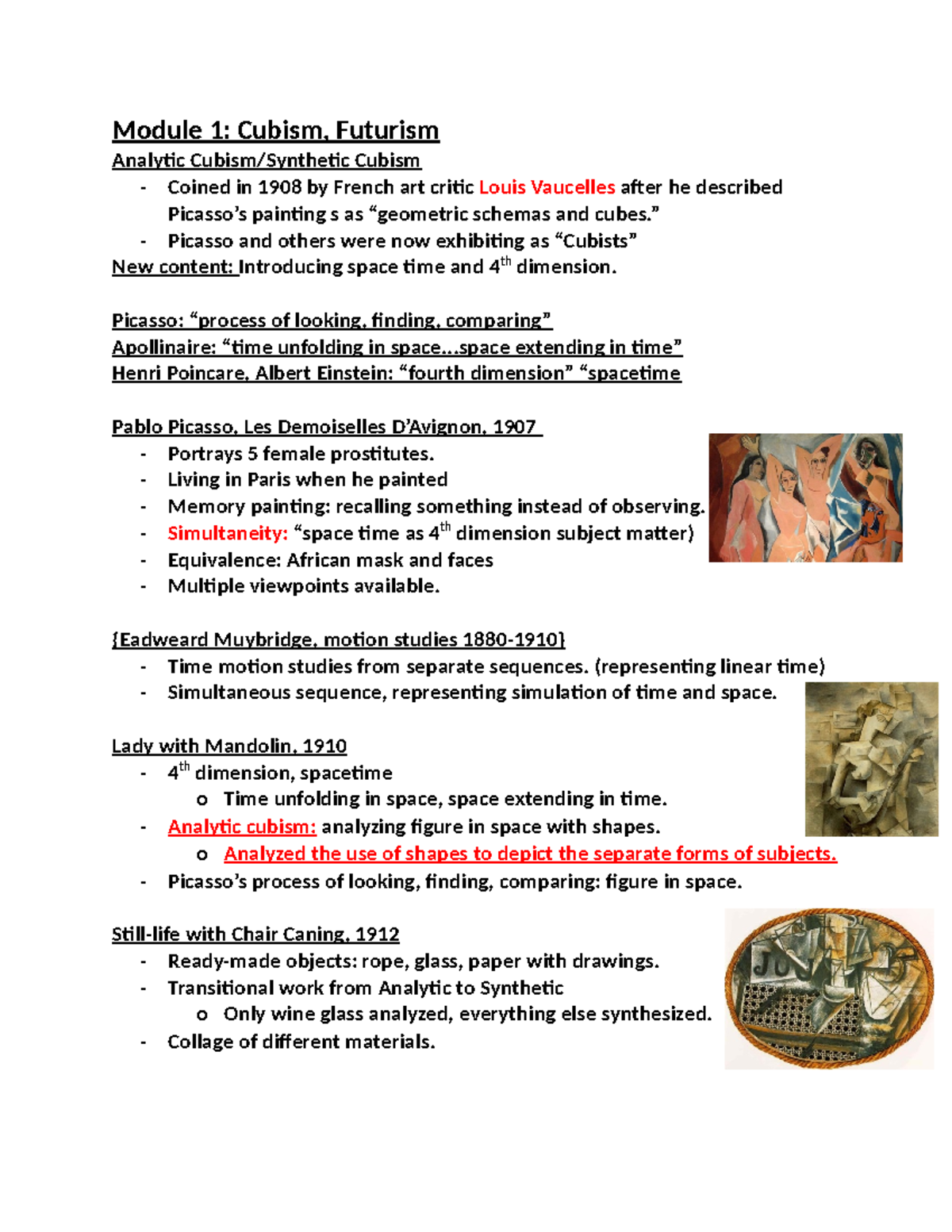 History of Art Test 4 - Module 1: Cubism, Futurism Analytic Cubism ...