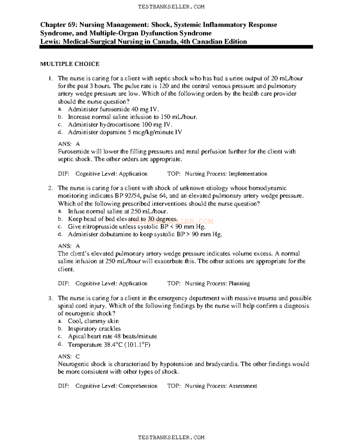 CH. 69 - Shock - Lewis: Medical-Surgical Nursing in Canada, 4th ...