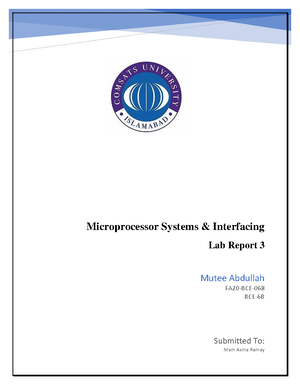 MP LAB #1 068 - lab 1 - Microprocessor Systems & Interfacing Lab # 01 Submitted To: Mam Asma ...