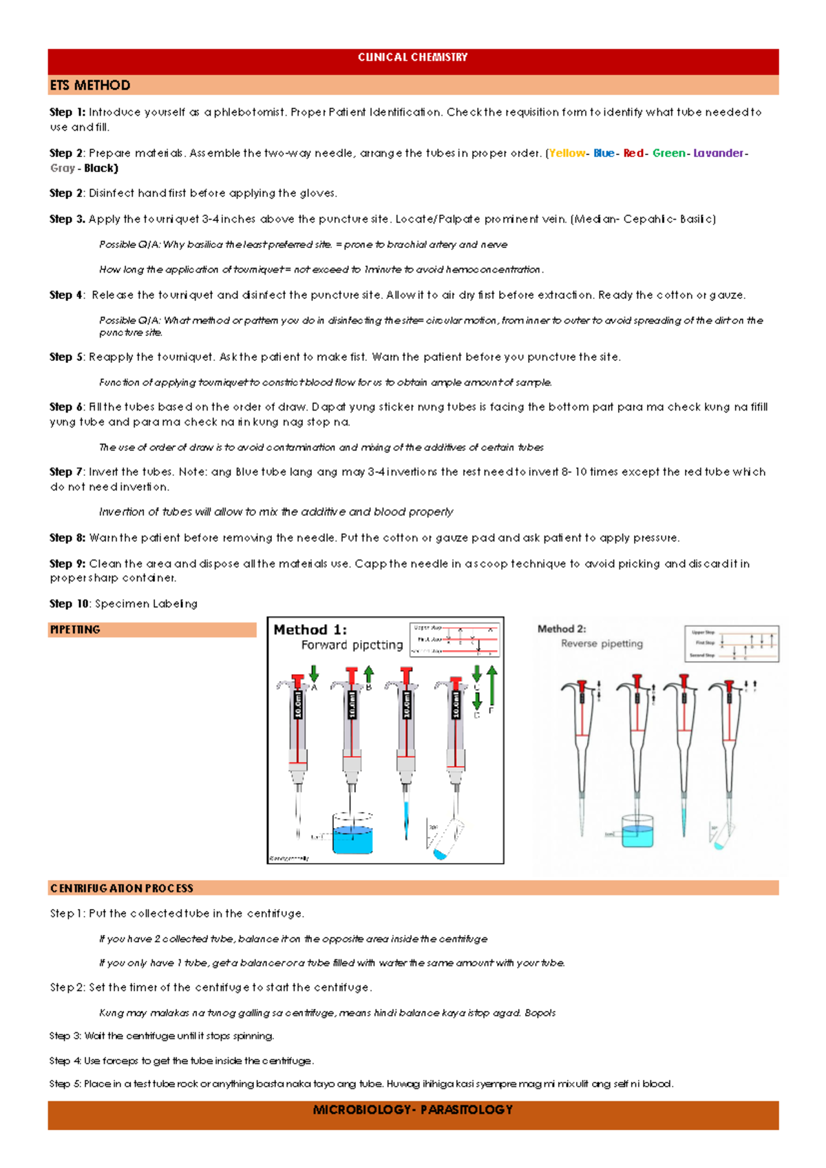 Practicals Haist - CLINICAL CHEMISTRY ETS METHOD Step 1: Introduce ...