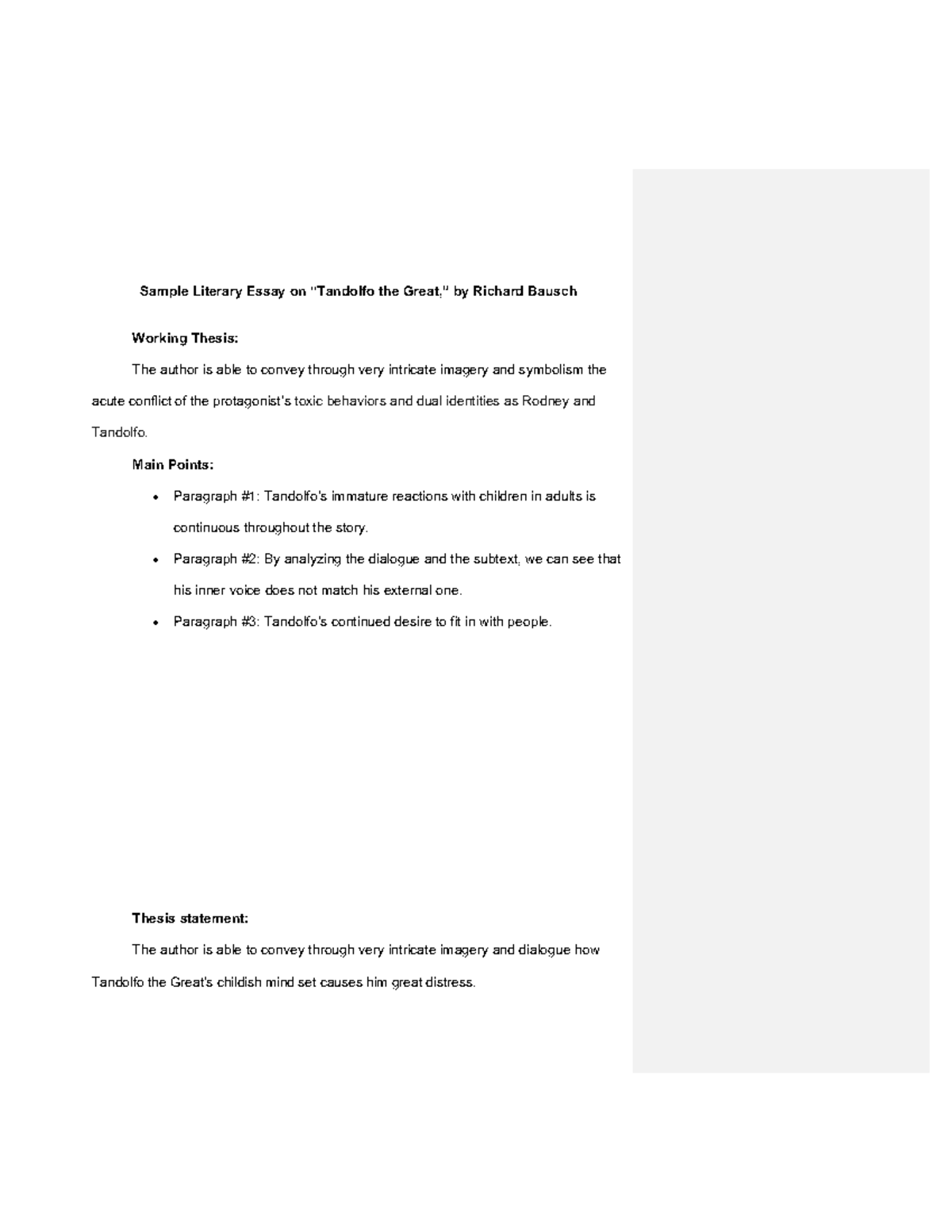 Rough draft copy - English class worksheet - Sample Literary Essay on
