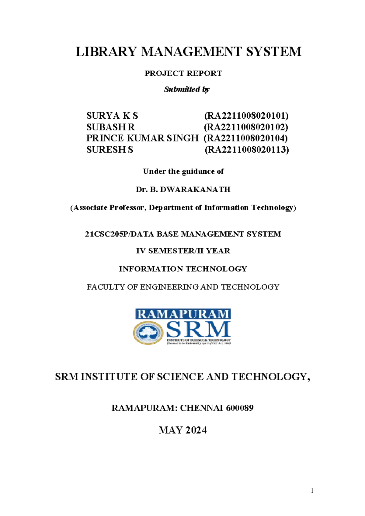 DBMS Batch 3 Reg no - 101,102,104,113 - LIBRARY MANAGEMENT SYSTEM ...