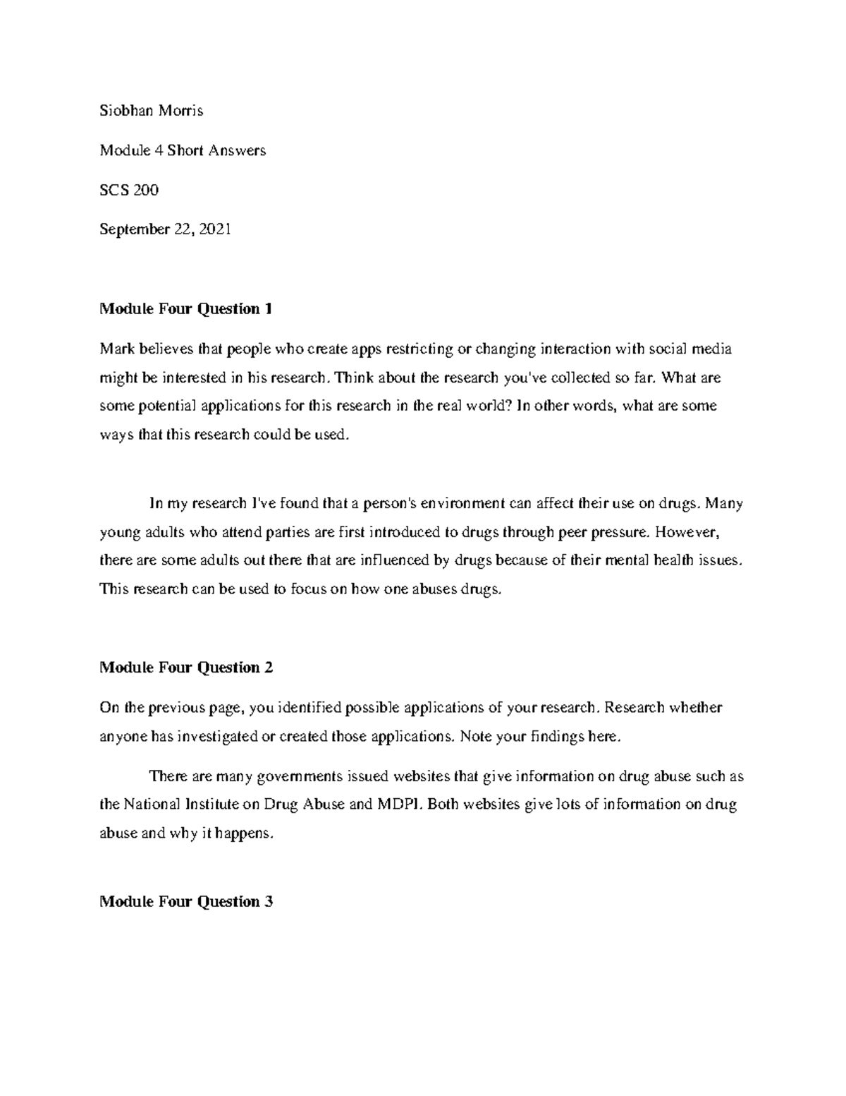 Module 4 Short Answers - Siobhan Morris Module 4 Short Answers SCS 200 ...