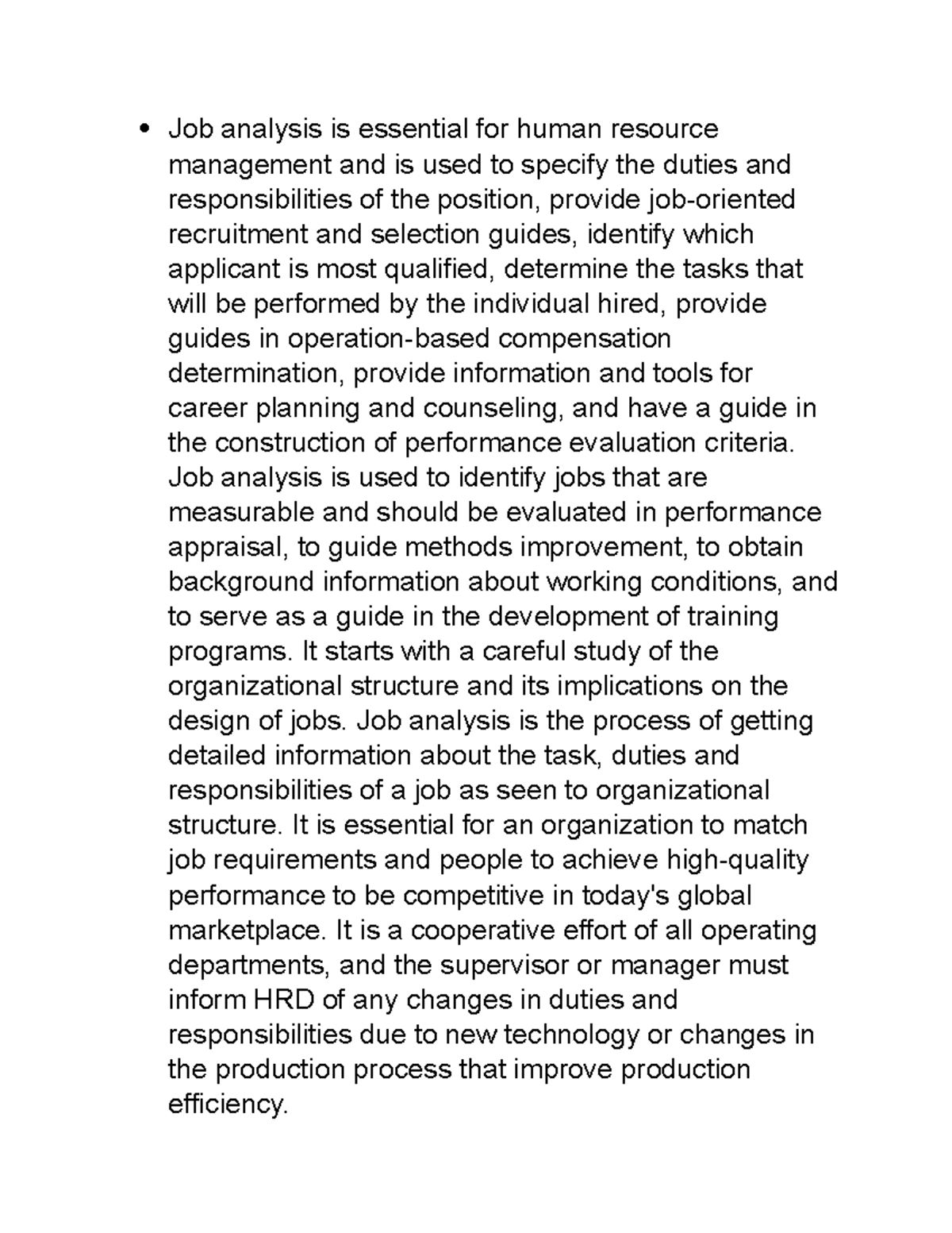 JOB Evaluation AND WORK FLOW Analysis - Job analysis is essential for ...