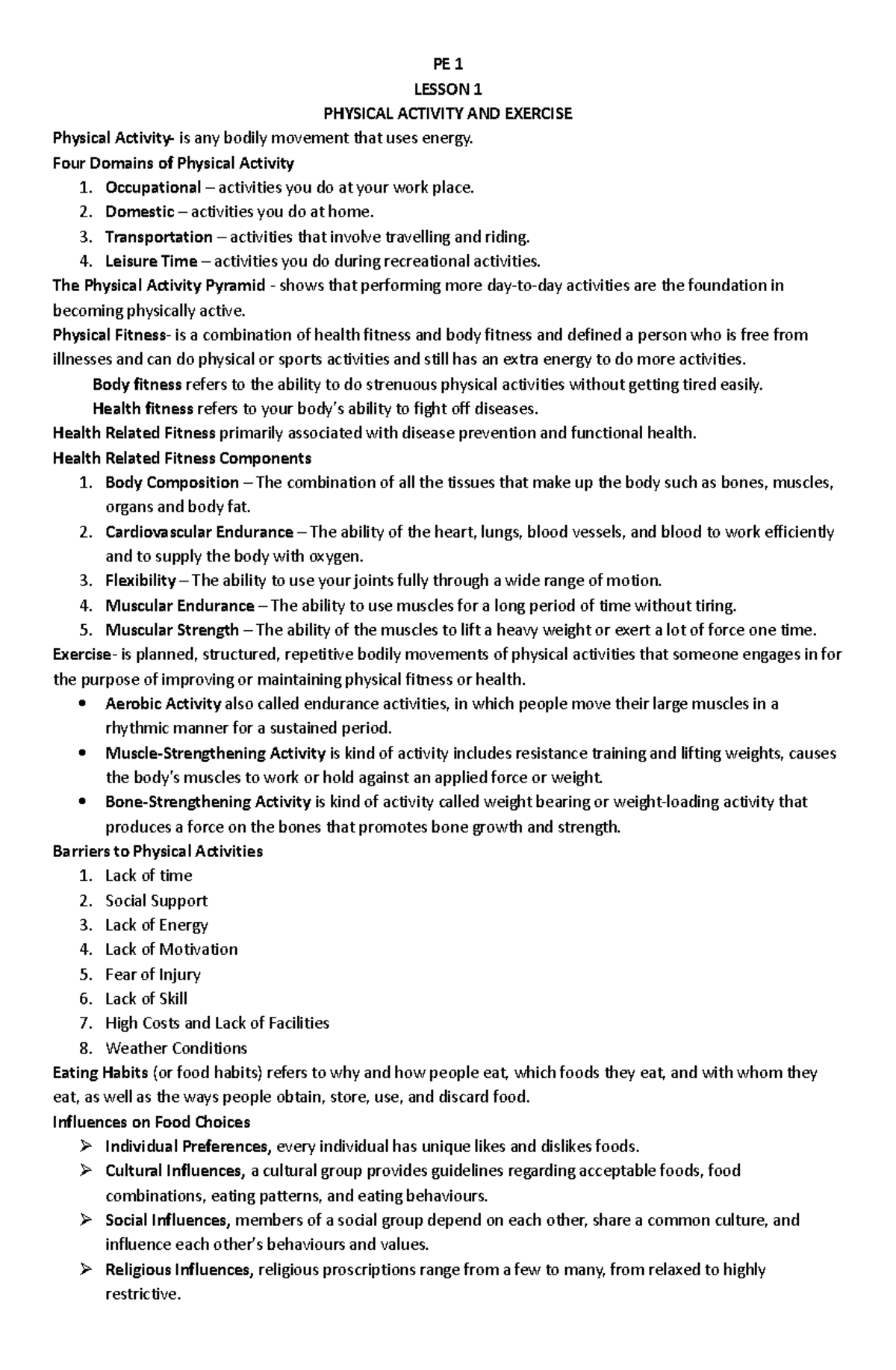 PE-1-Reviewer - I dunno what to say - PE 1 LESSON 1 PHYSICAL ACTIVITY ...