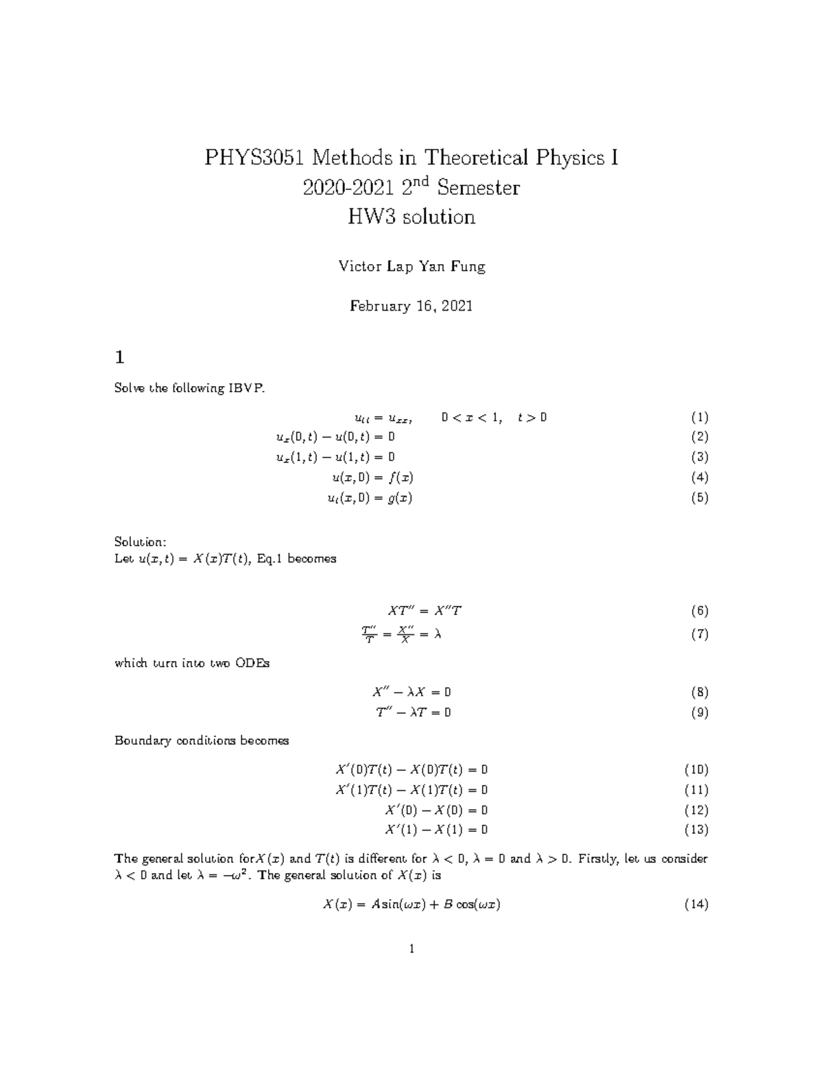 Homework 3 solution - PHYS3051 Methods in Theoretical Physics I 2020-2021 2 nd Semester HW3 ...