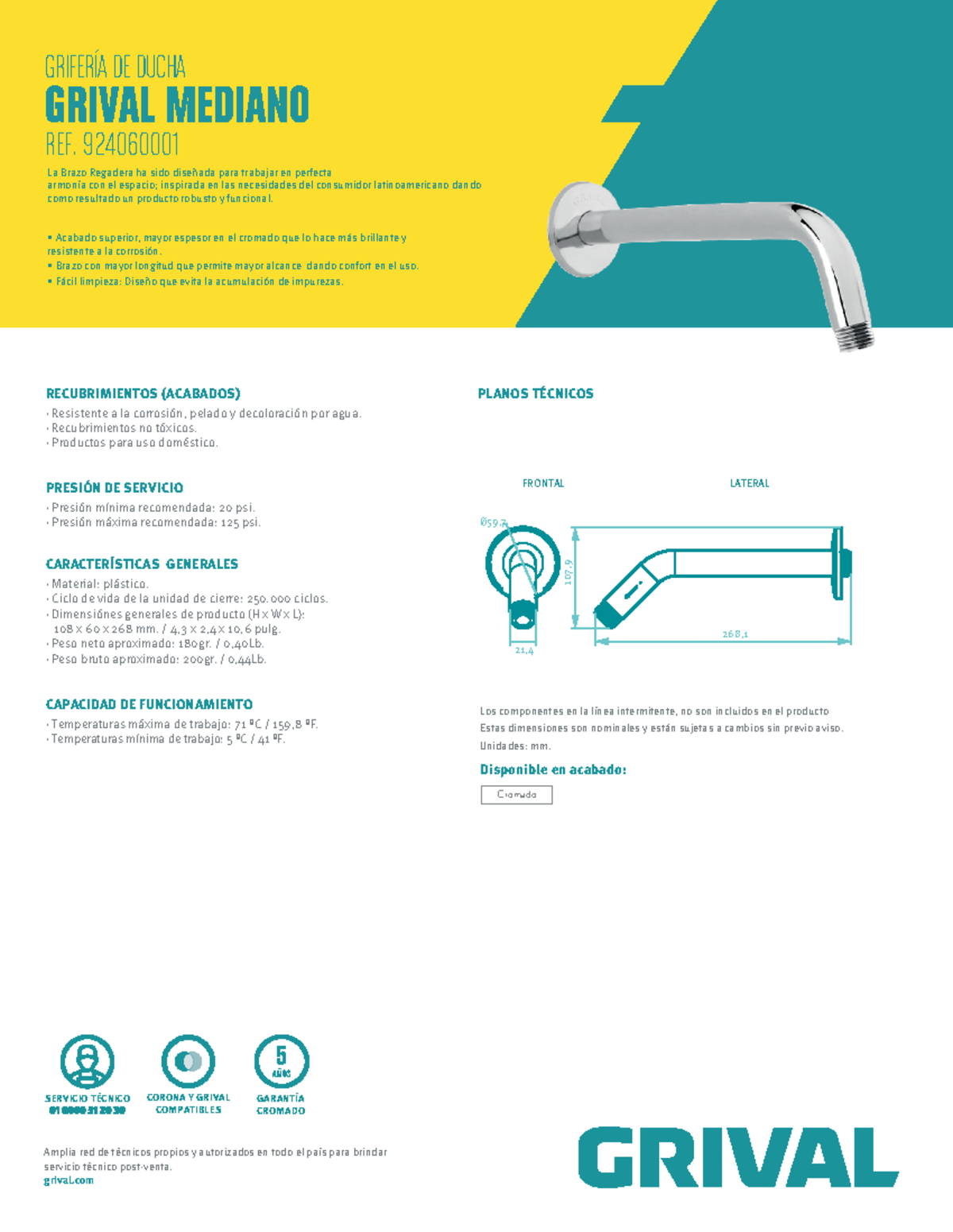 Ficha Técnica Brazo Regadera Grival Al Día - REF. 924060001 GRIVAL ...