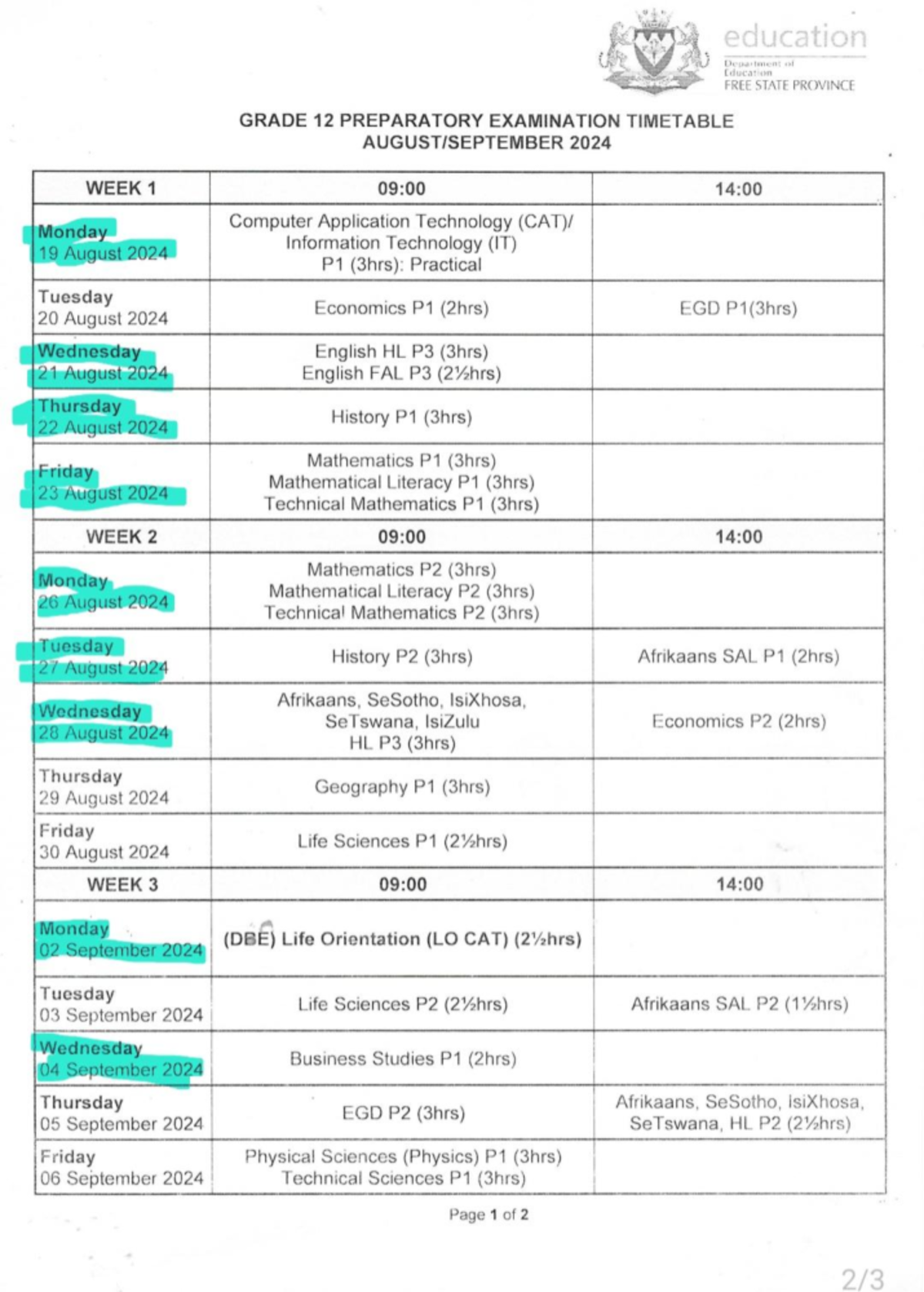 2024 Mock Exam Preparations - education Depastment Lducation of FREE ...