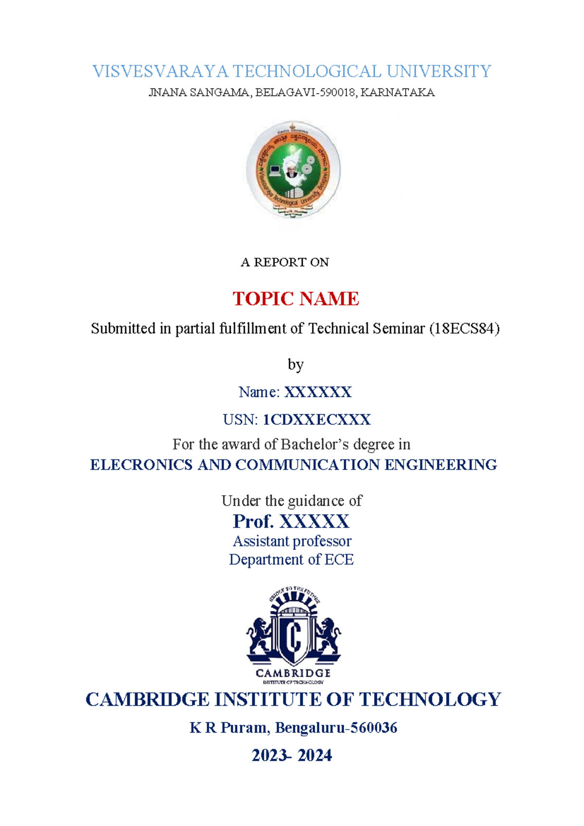 Tech Seminar front sheets format - VISVESVARAYA TECHNOLOGICAL ...