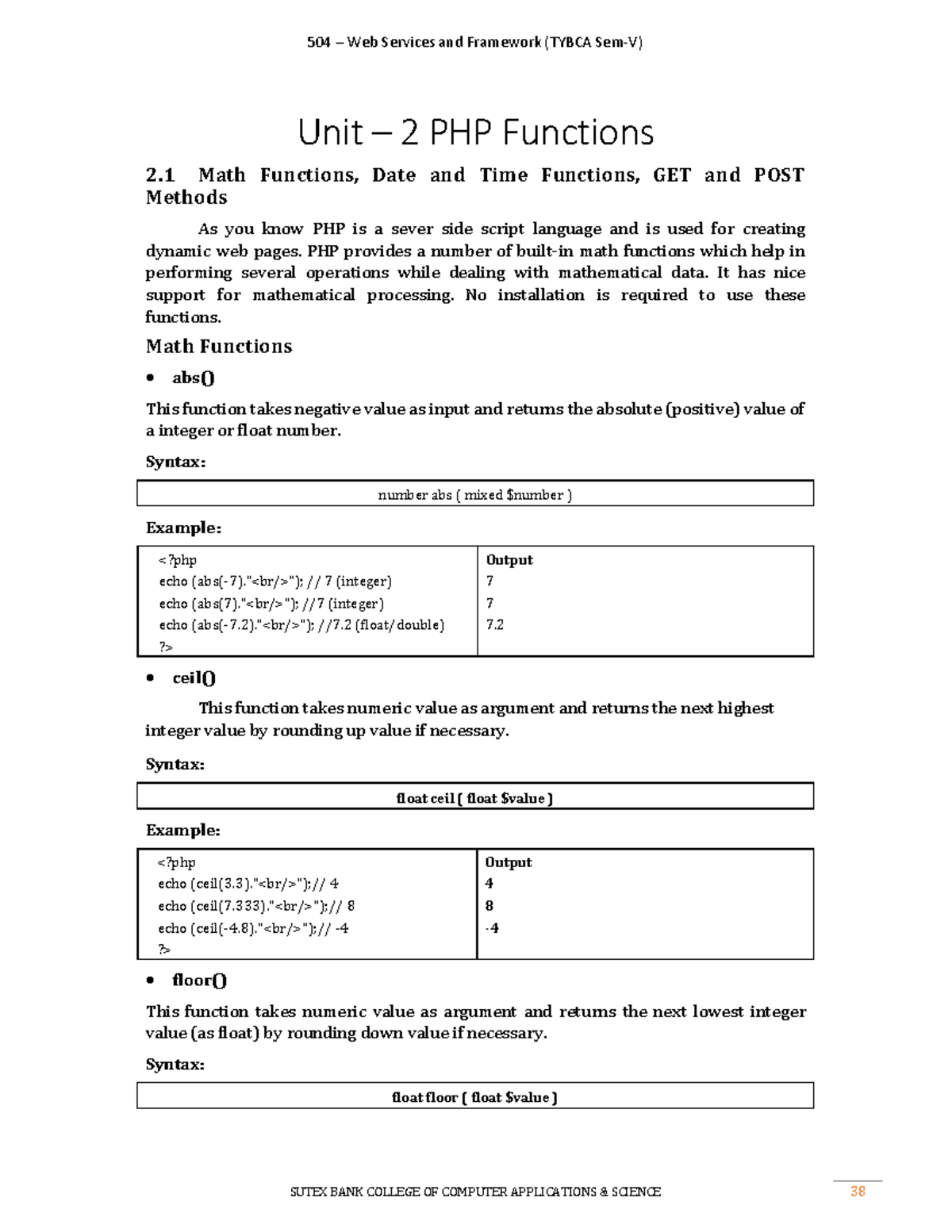 Chapter 2 PHP functions - Unit – 2 PHP Functions 2 Math Functions, Date and Time Functions, GET ...