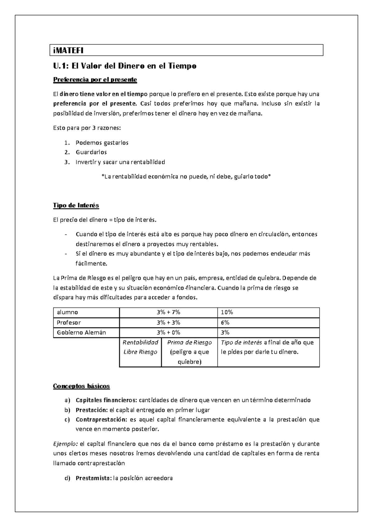 Matefi unidad 1 + 2 - iMATEFI U: El Valor del Dinero en el Tiempo Preferencia por el presente El ...