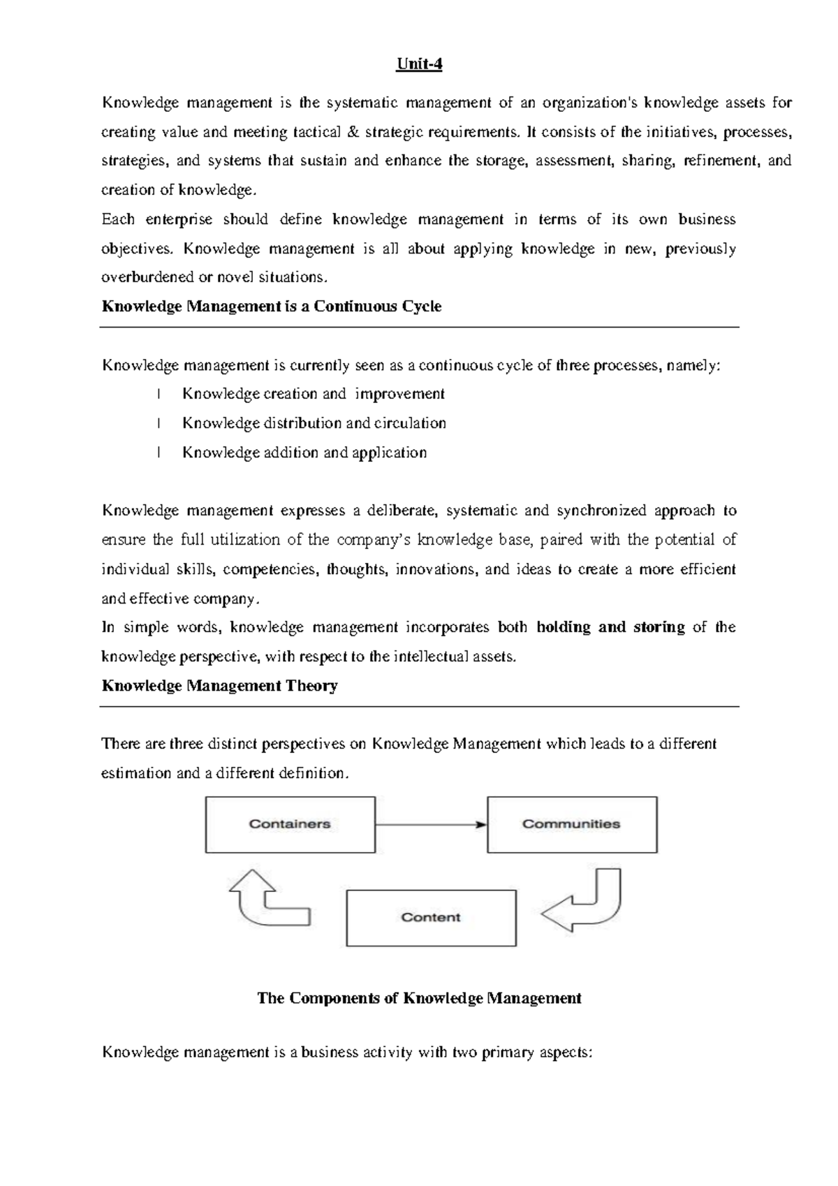 Km Unit-4 - Unit- 4 Knowledge management is the systematic management ...