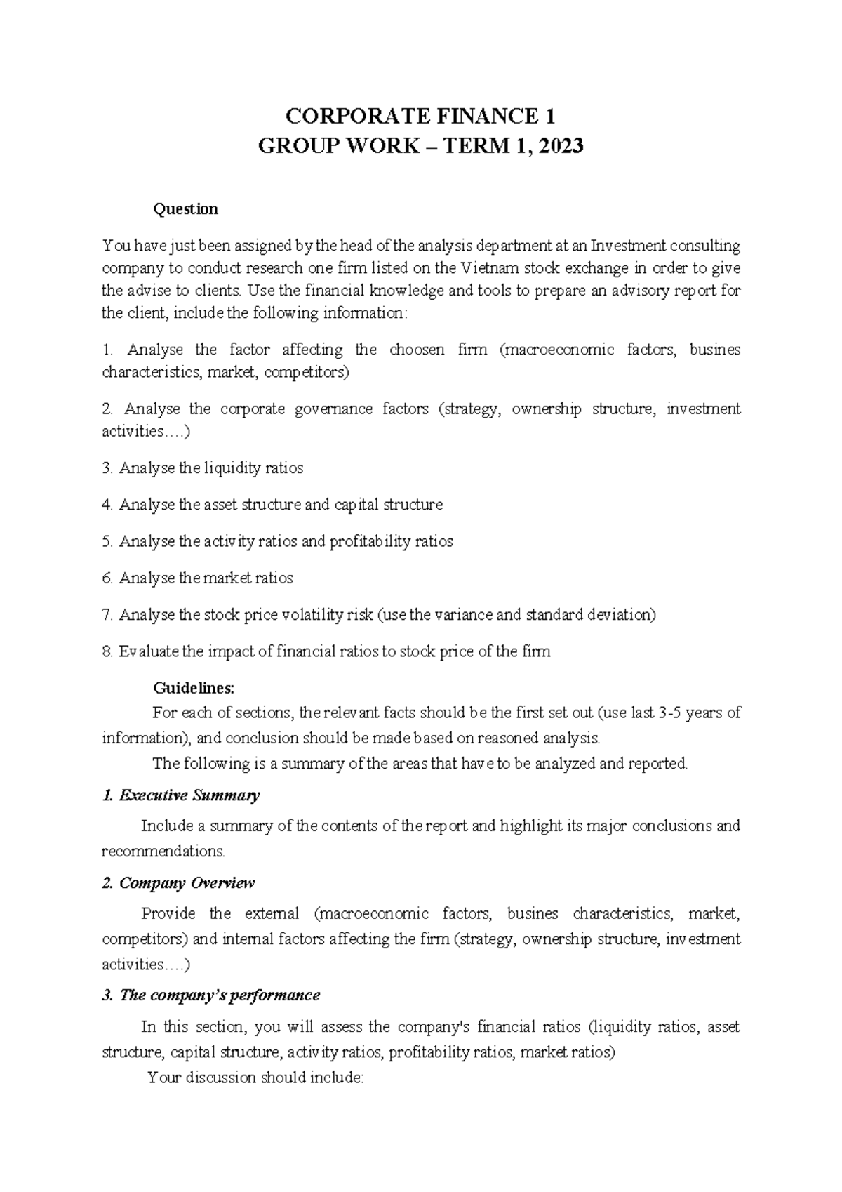 Corporate- Finance-1 group-work - CORPORATE FINANCE 1 GROUP WORK – TERM ...