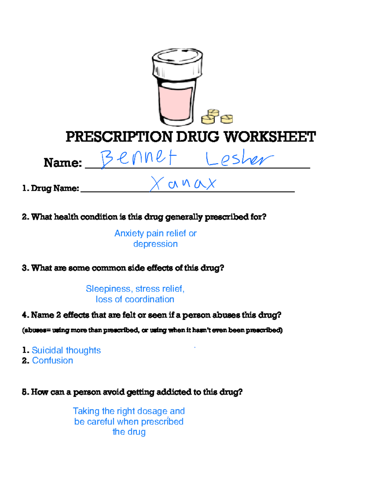 Prescription Drug Workshop Materials - PRESCRIPTION DRUG WORKSHEET Name ...