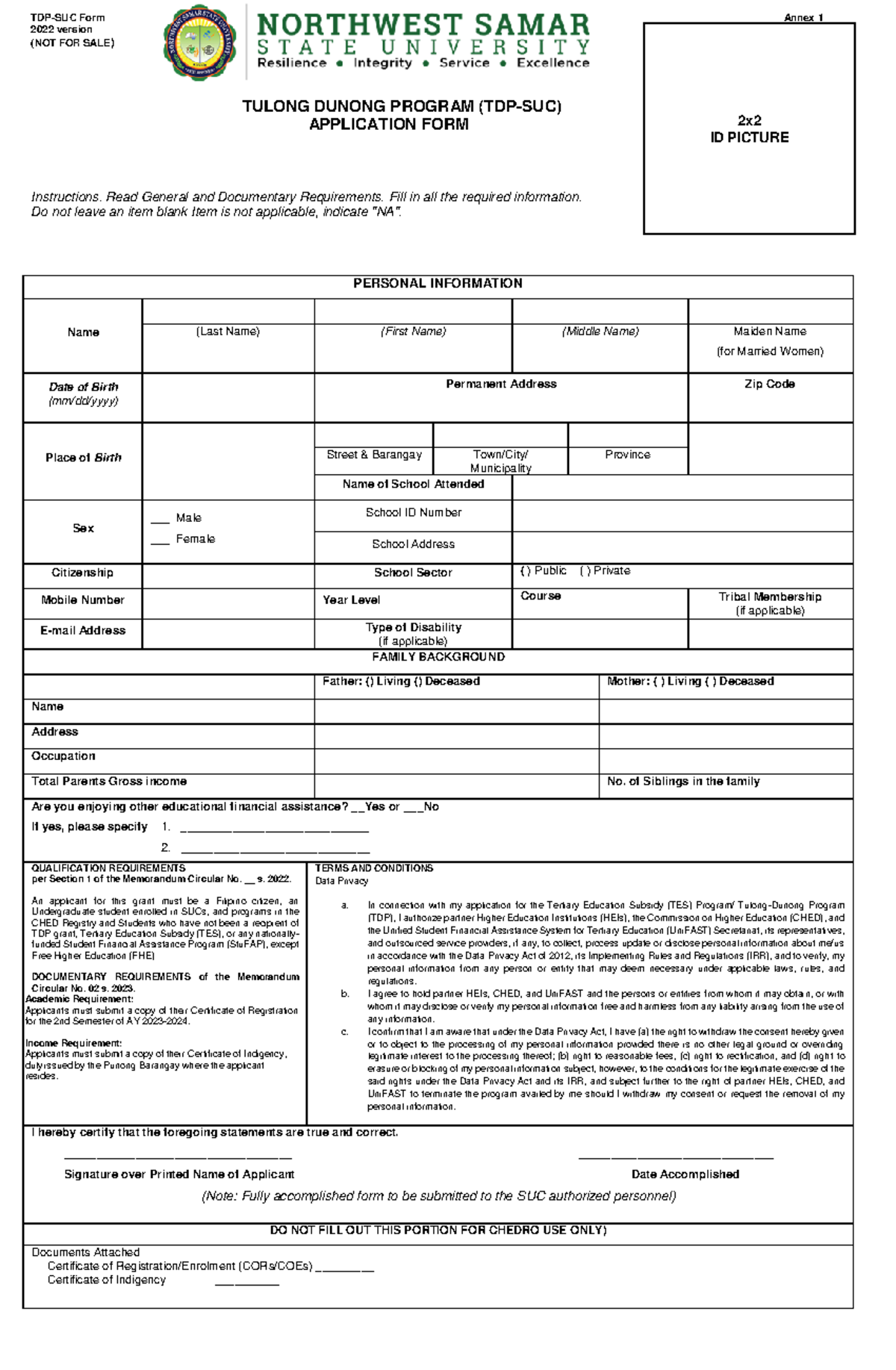SUC-TDP- Applicaiton FORM 123143 - TDP-SUC Form Annex 1 2022 version ...
